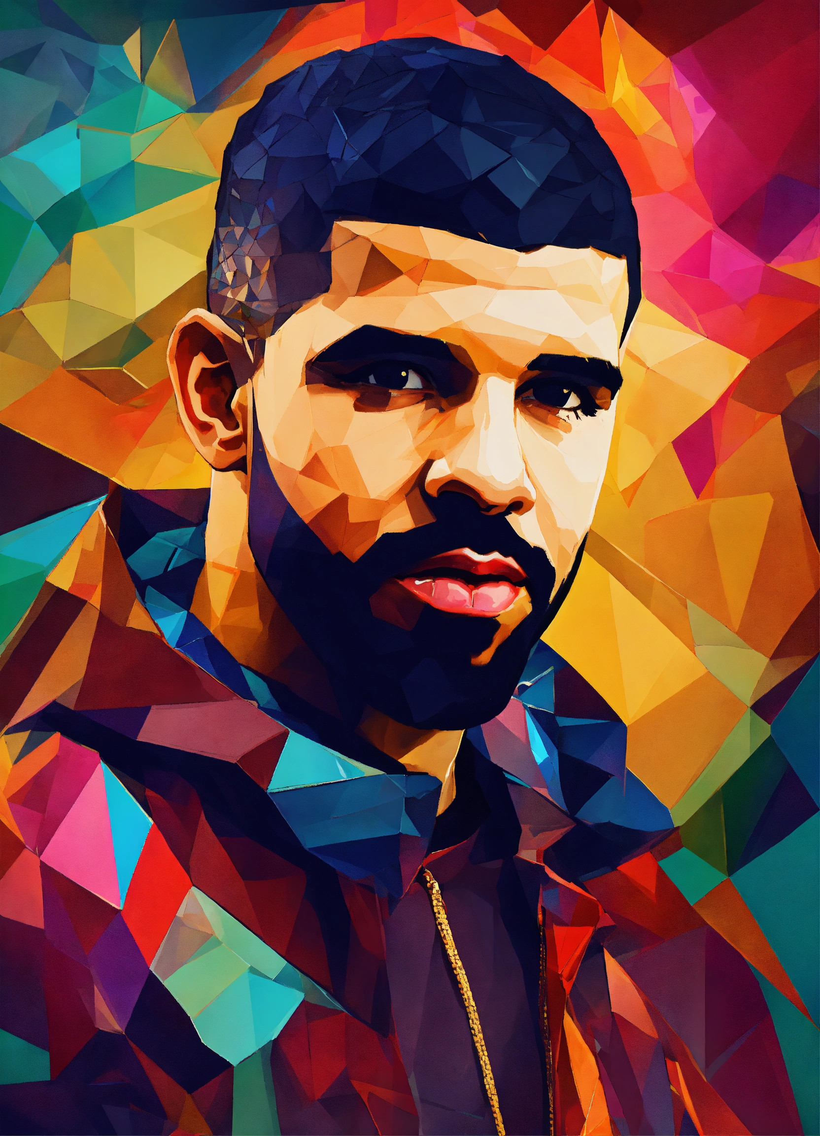Lexica - Portrait of rapper drake verry abstract poligon style 3d