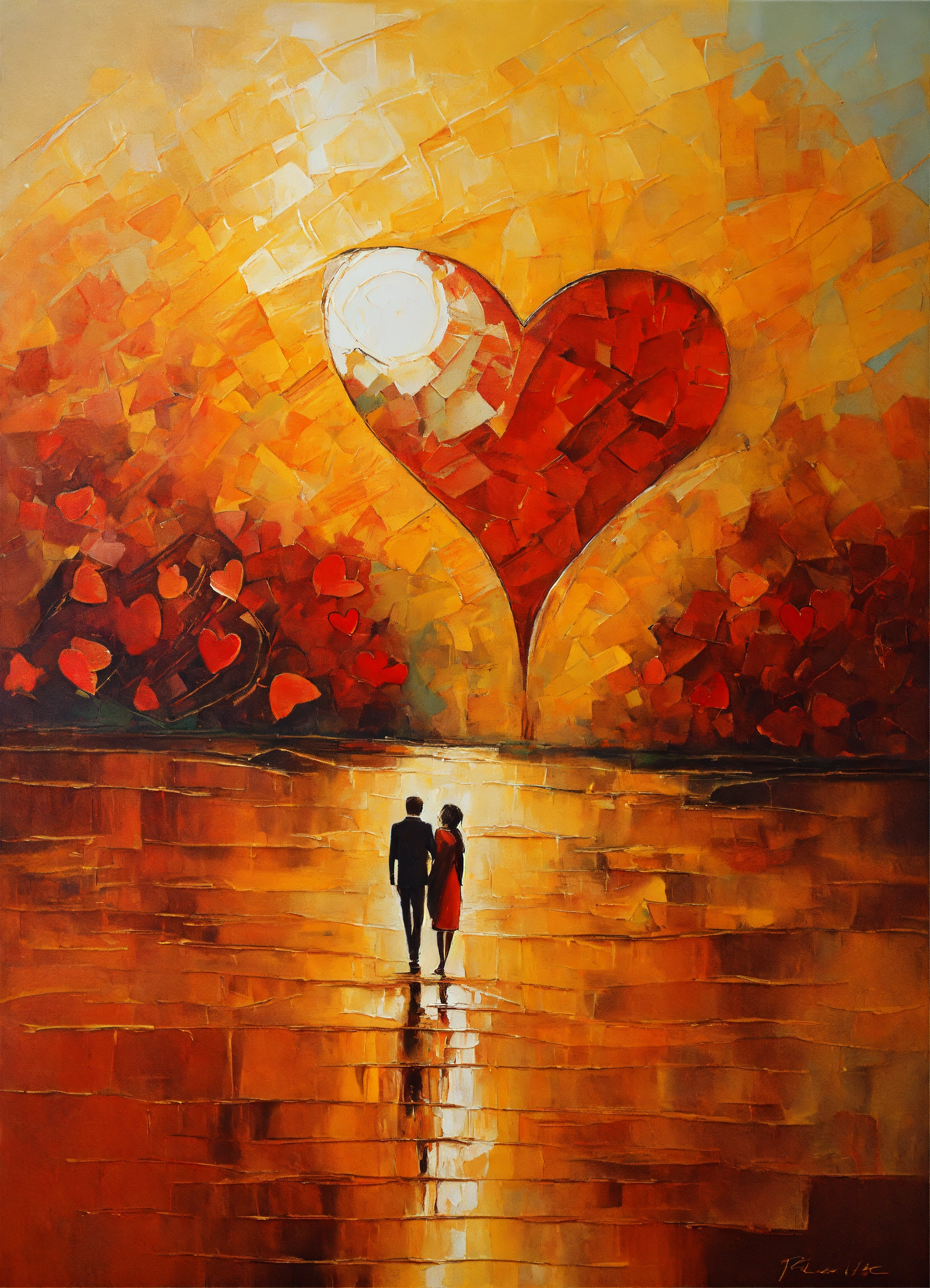 Lexica - Abstract oil painting with symbolic depiction of love in warm ...