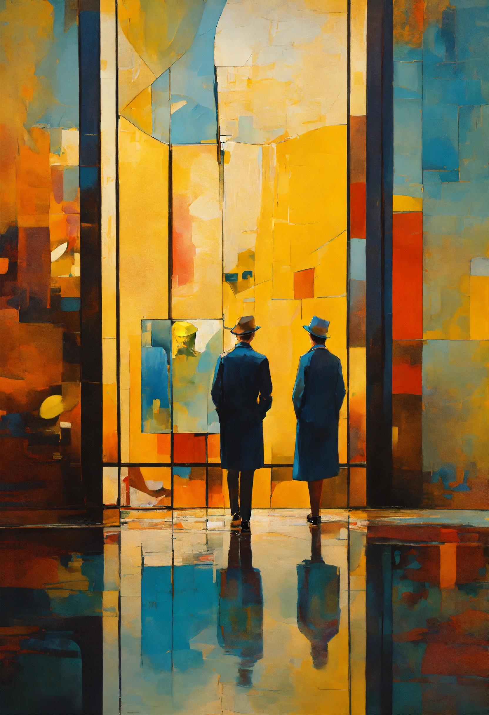 Lexica - Abstract art, two people meeting, reflect of a mirror