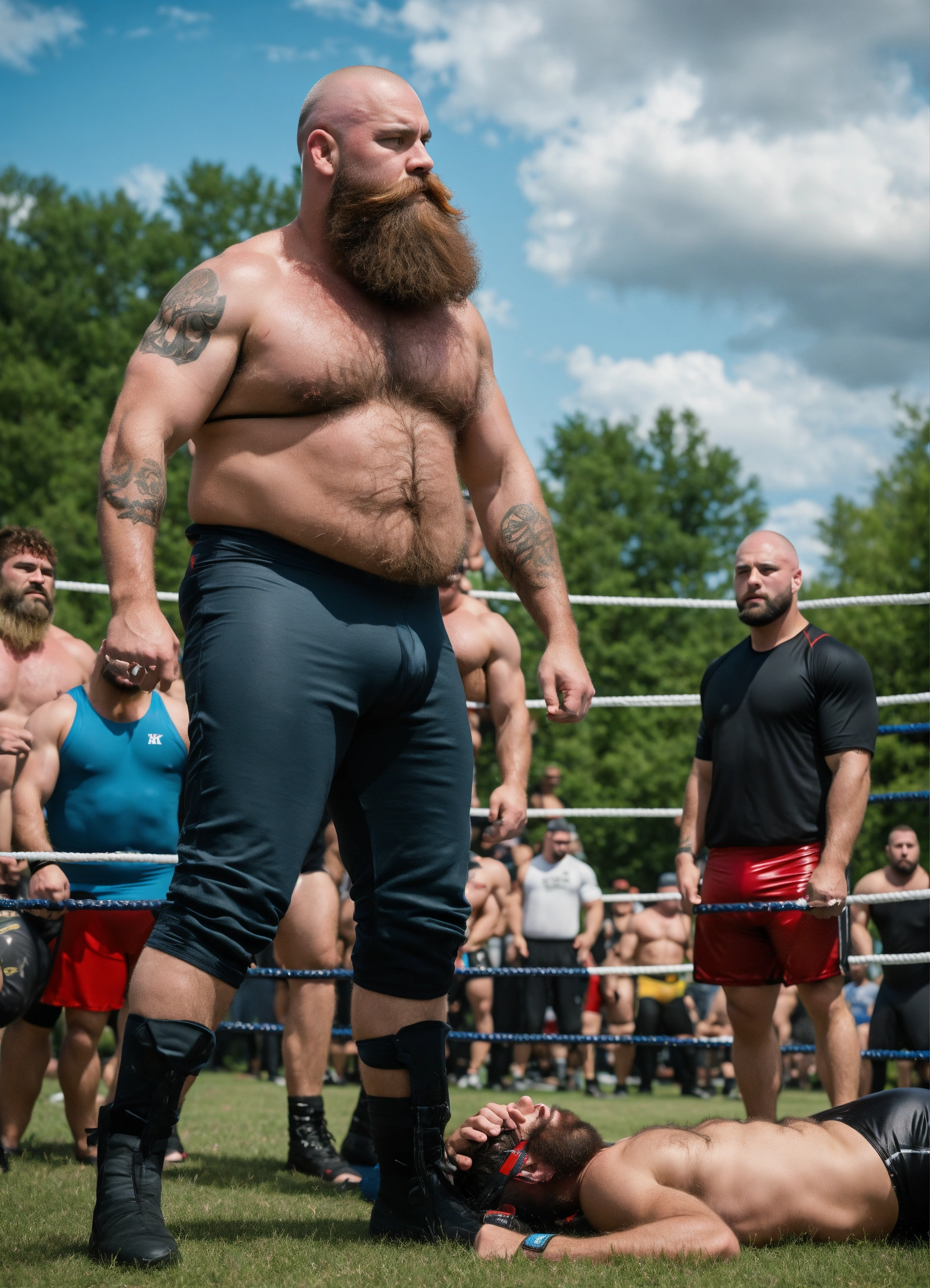 Lexica - A bearded skinhead hairy Redneck backyard wrestling against an ...