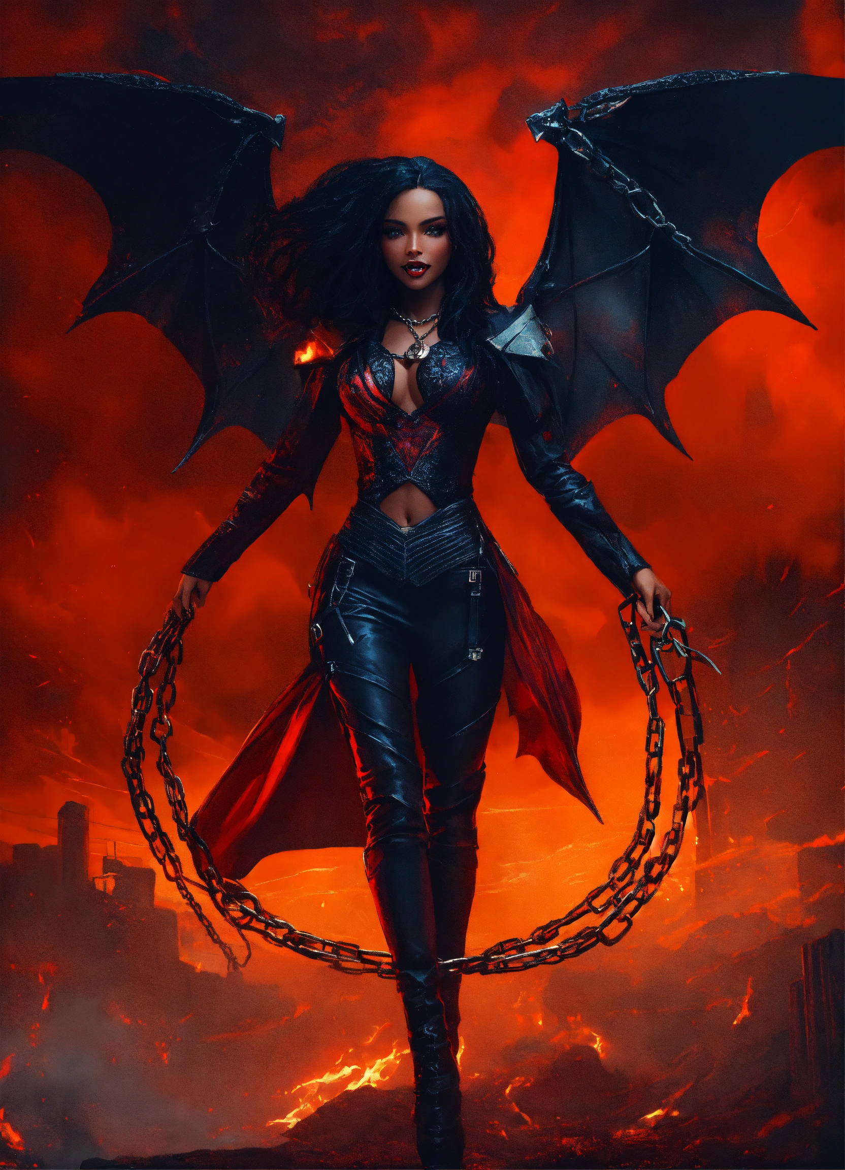 Lexica - Full body evil futuristic black vampire woman entangled in a ...