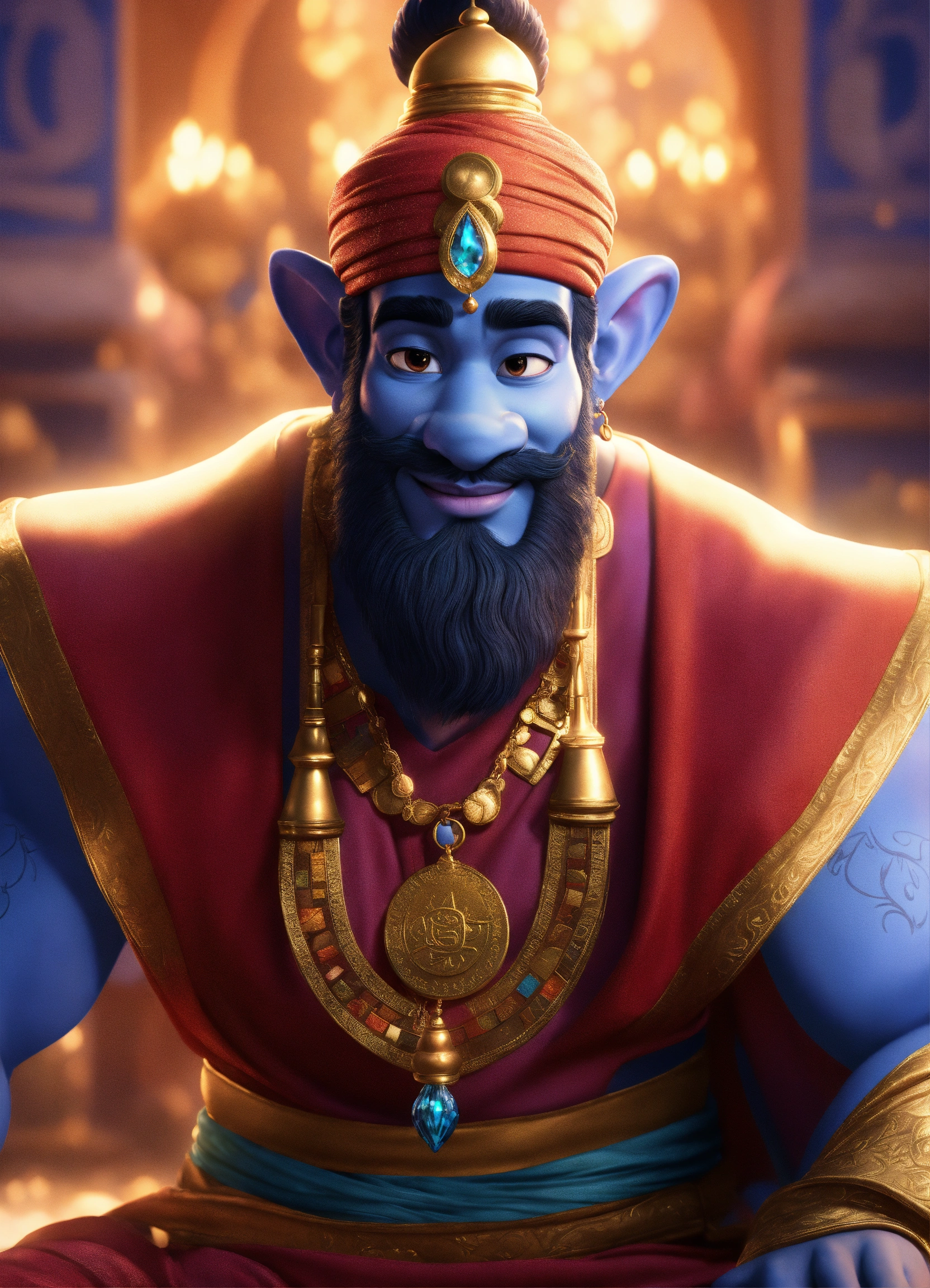 Lexica - Create a 3D rendering of a magical blue Arabian male genie ...