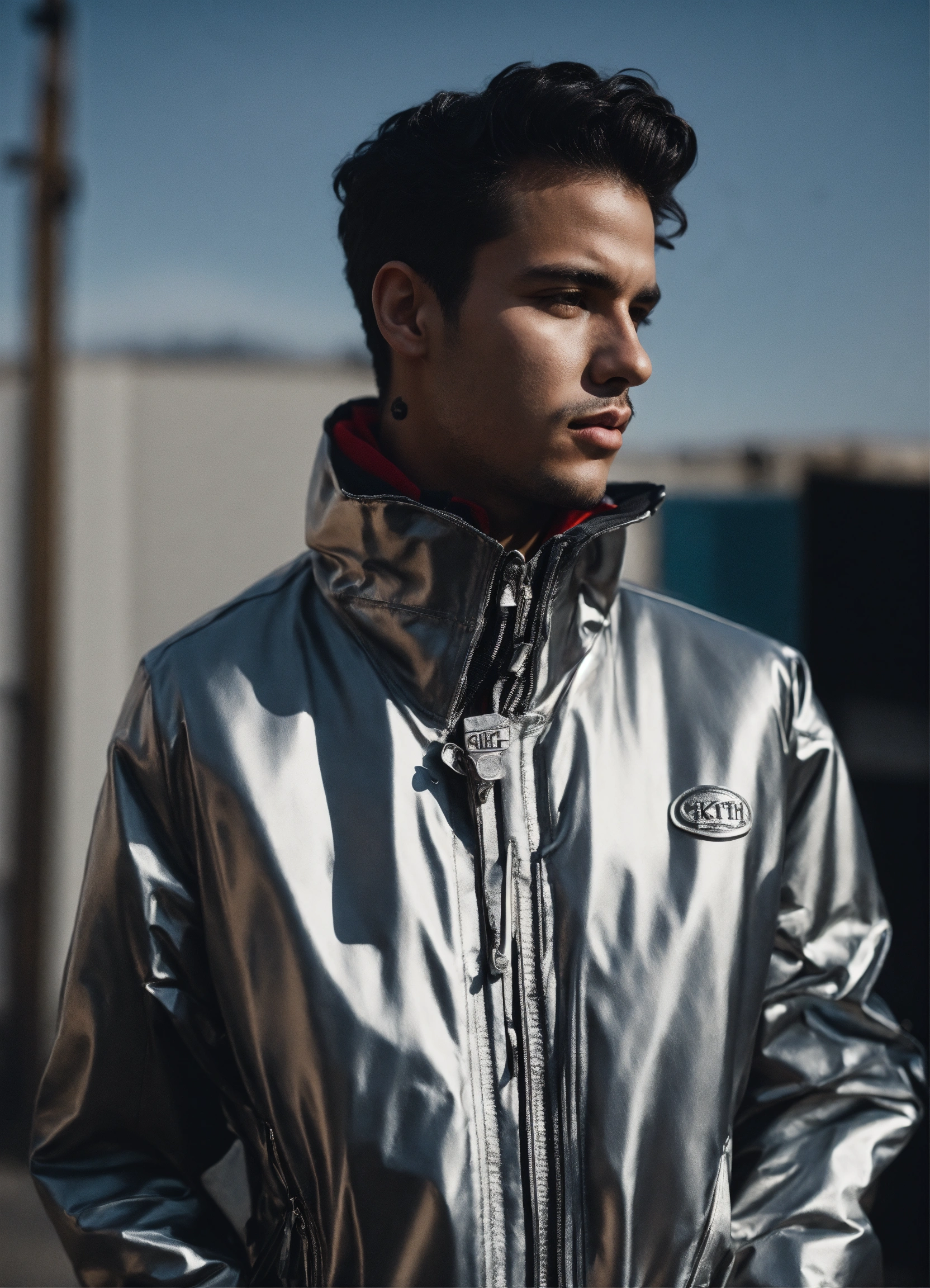 Lexica - Jacket, futurist, mechanic, silver, shot on Leica, fashion ...