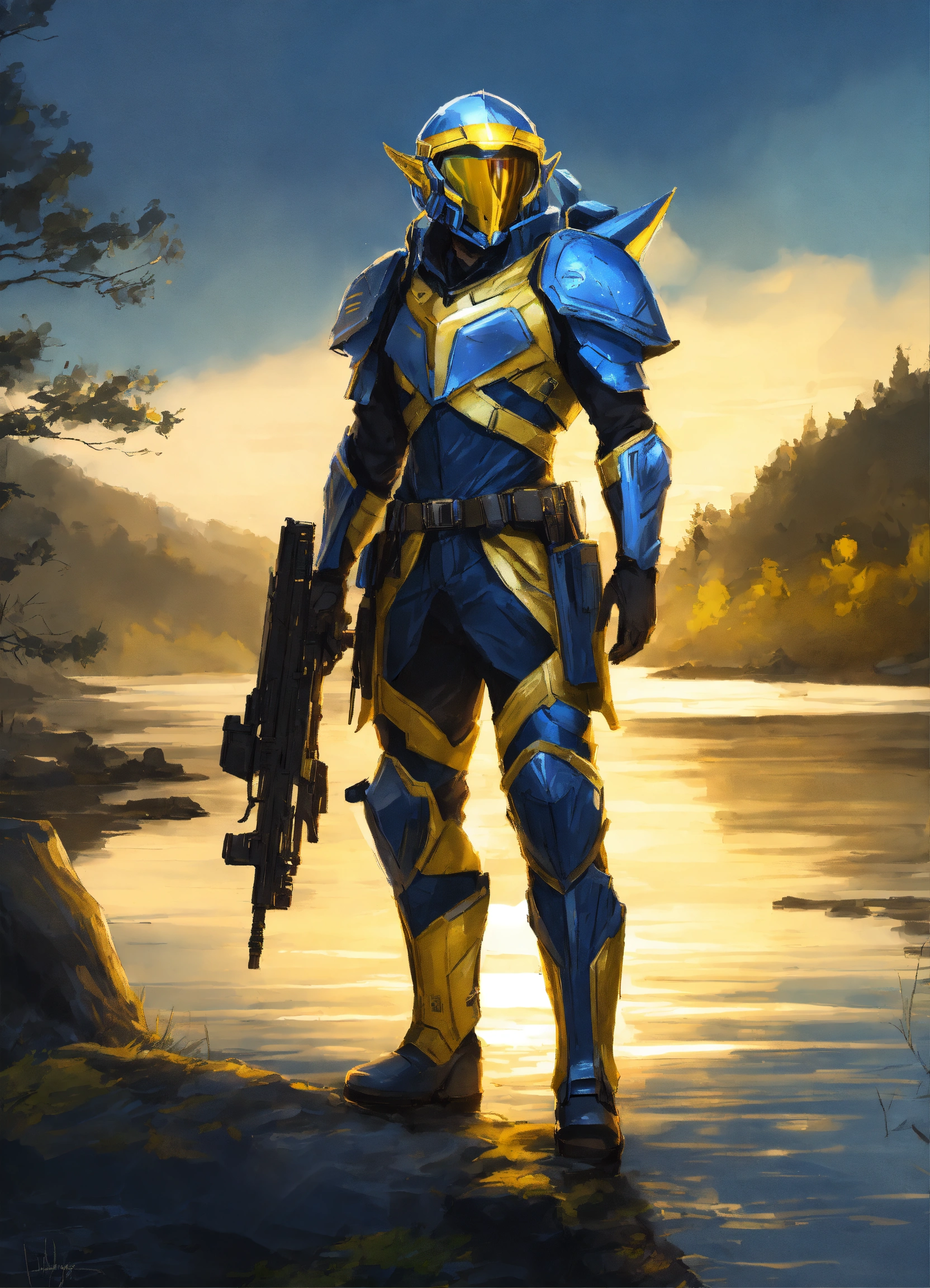 Lexica - Drawing of a full body of a high elf sci fi soldier wearing ...