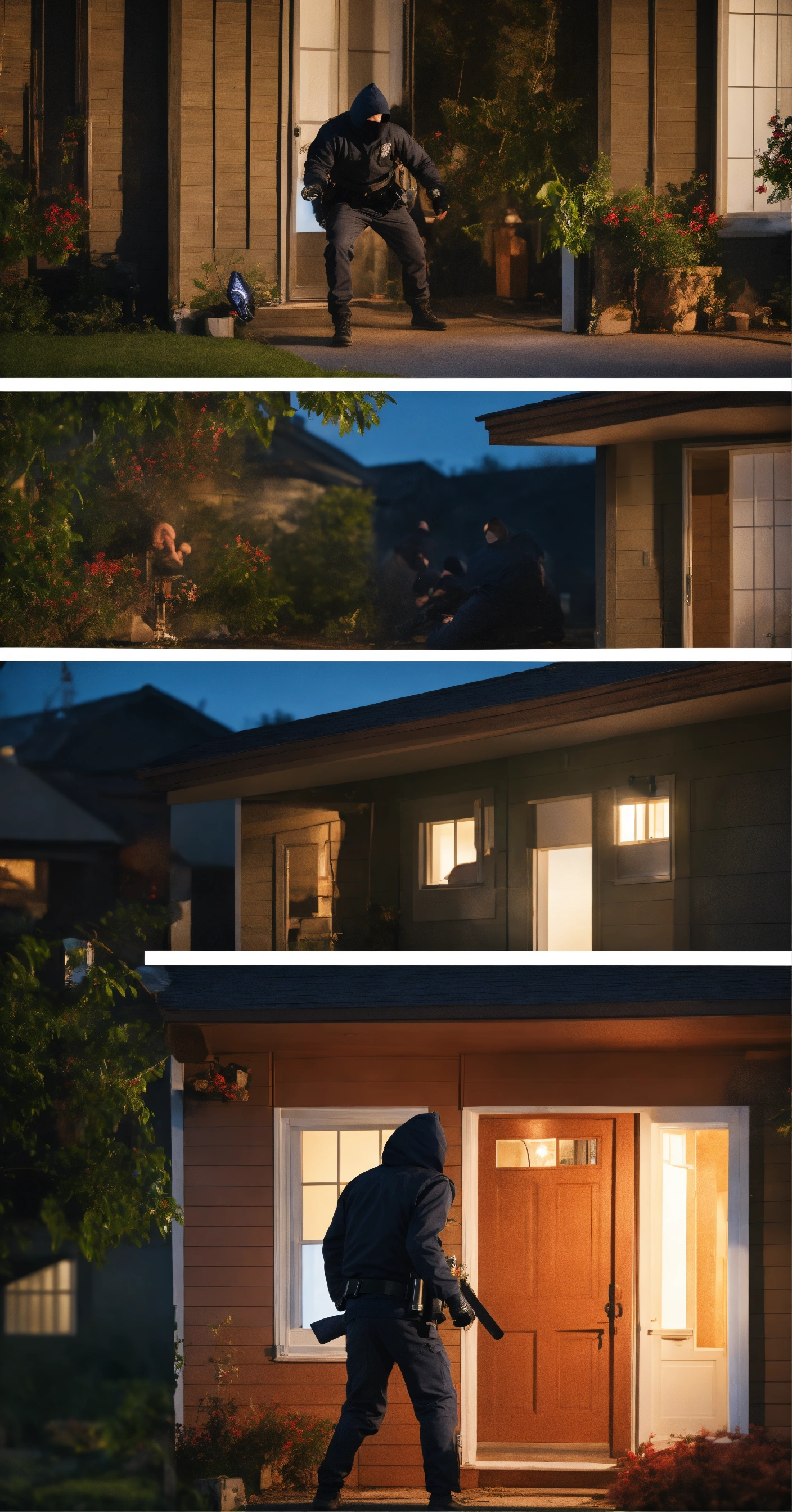 Lexica - A story collage of a house burglar about to rob a woman ...