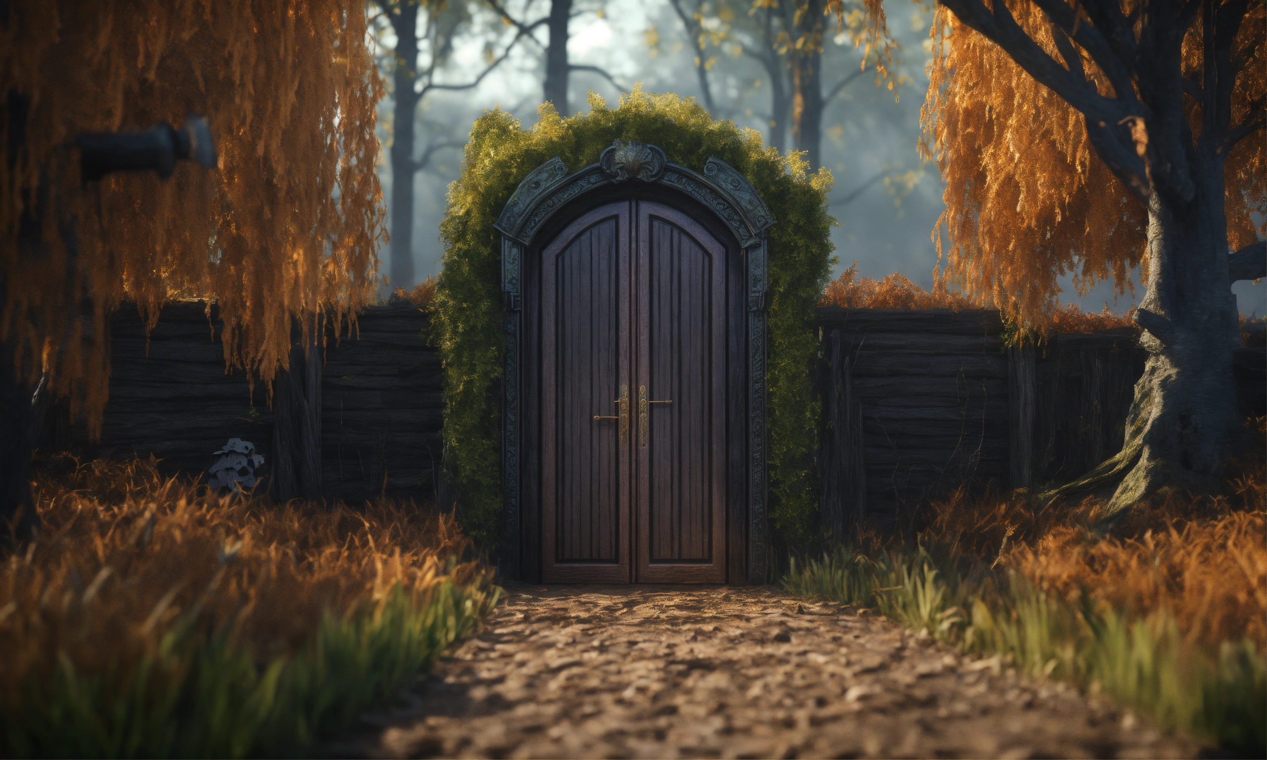 Lexica - 3D creepy haunted doors with engraved scarecrows in a wicked ...