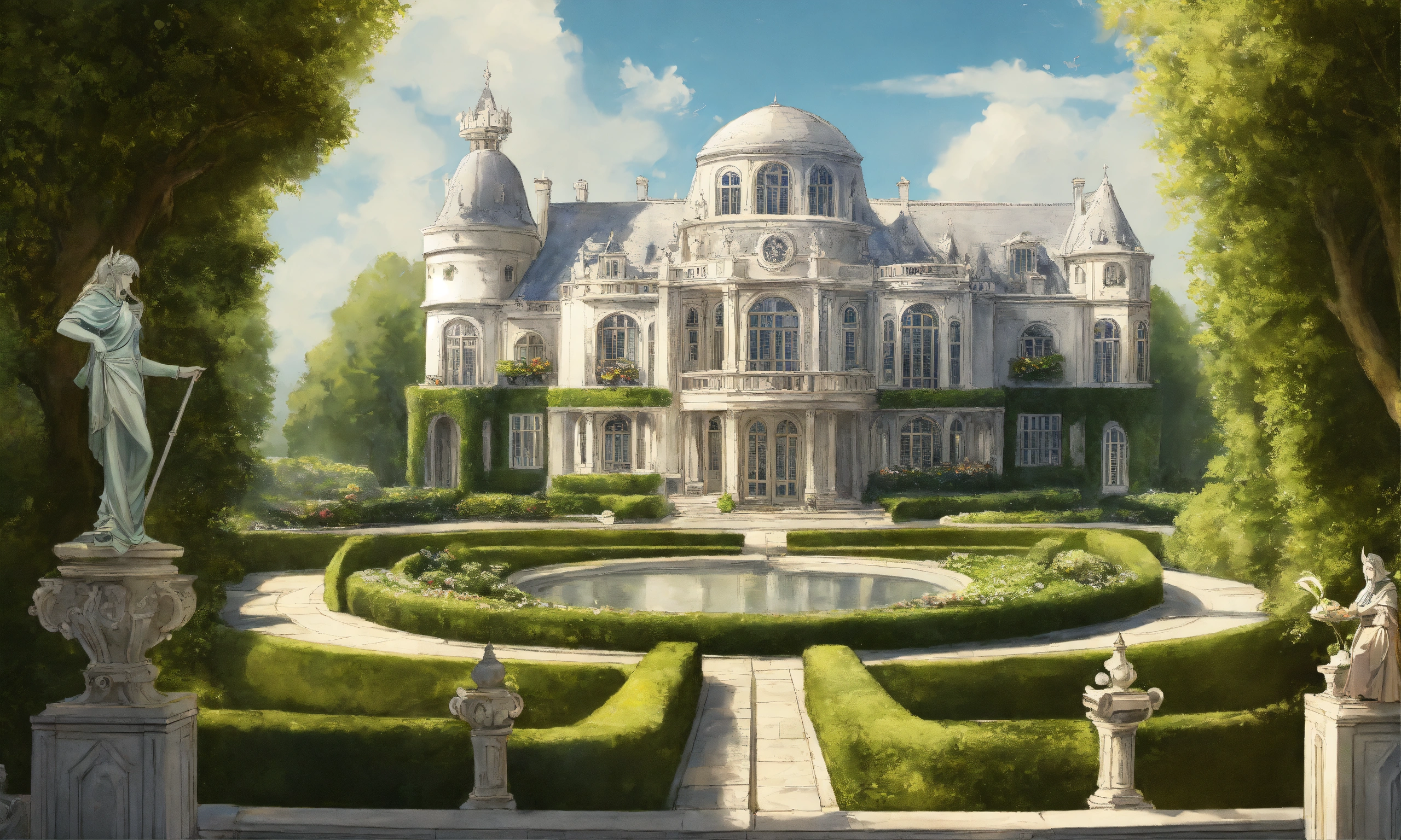 Lexica - Drawing of the full image of an elegant white marble high elf ...