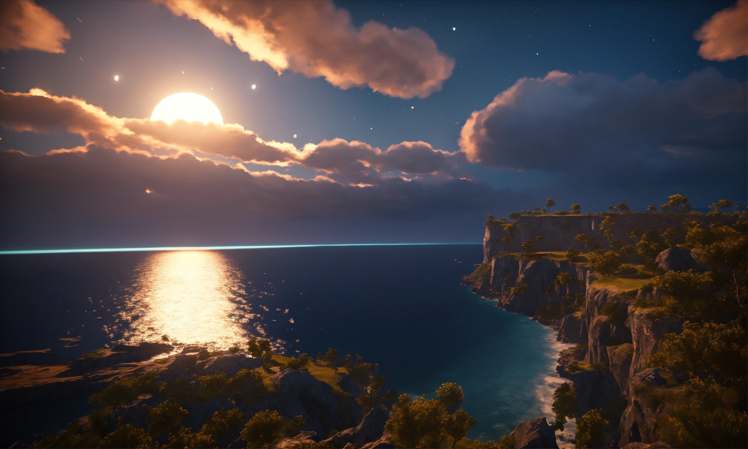 Lexica - Unreal engine 8k night sky with ocean view and heavenly clouds ...