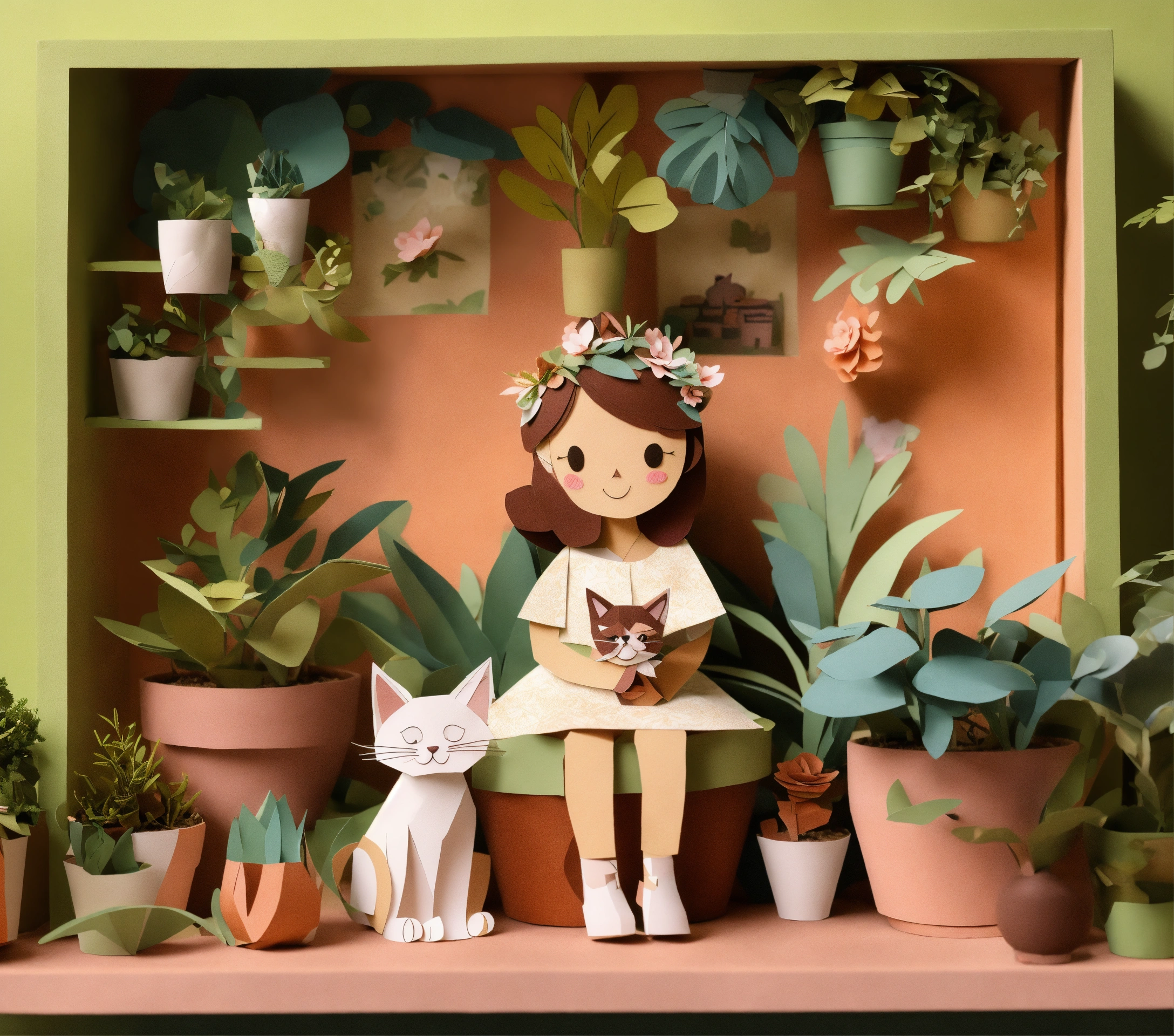 Lexica - A paper craft art depicting a girl giving her cat a gentle hug ...