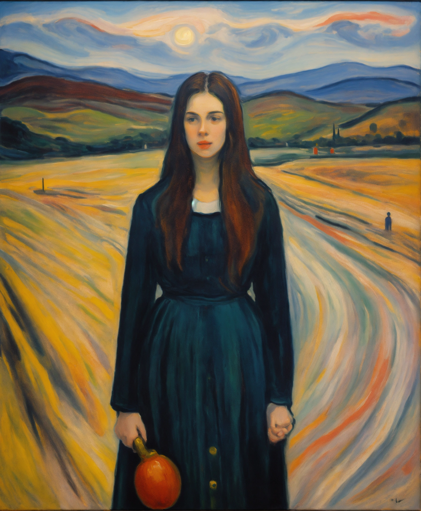 Lexica - Oil painting in the style of Edvard Munch on the theme of fear