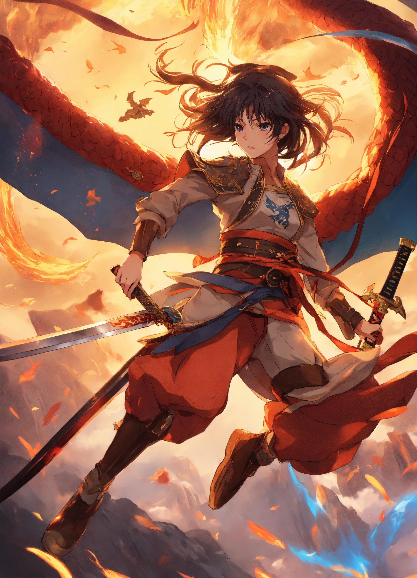 Lexica - An anime character engages in a high-flying battle with Dragon ...