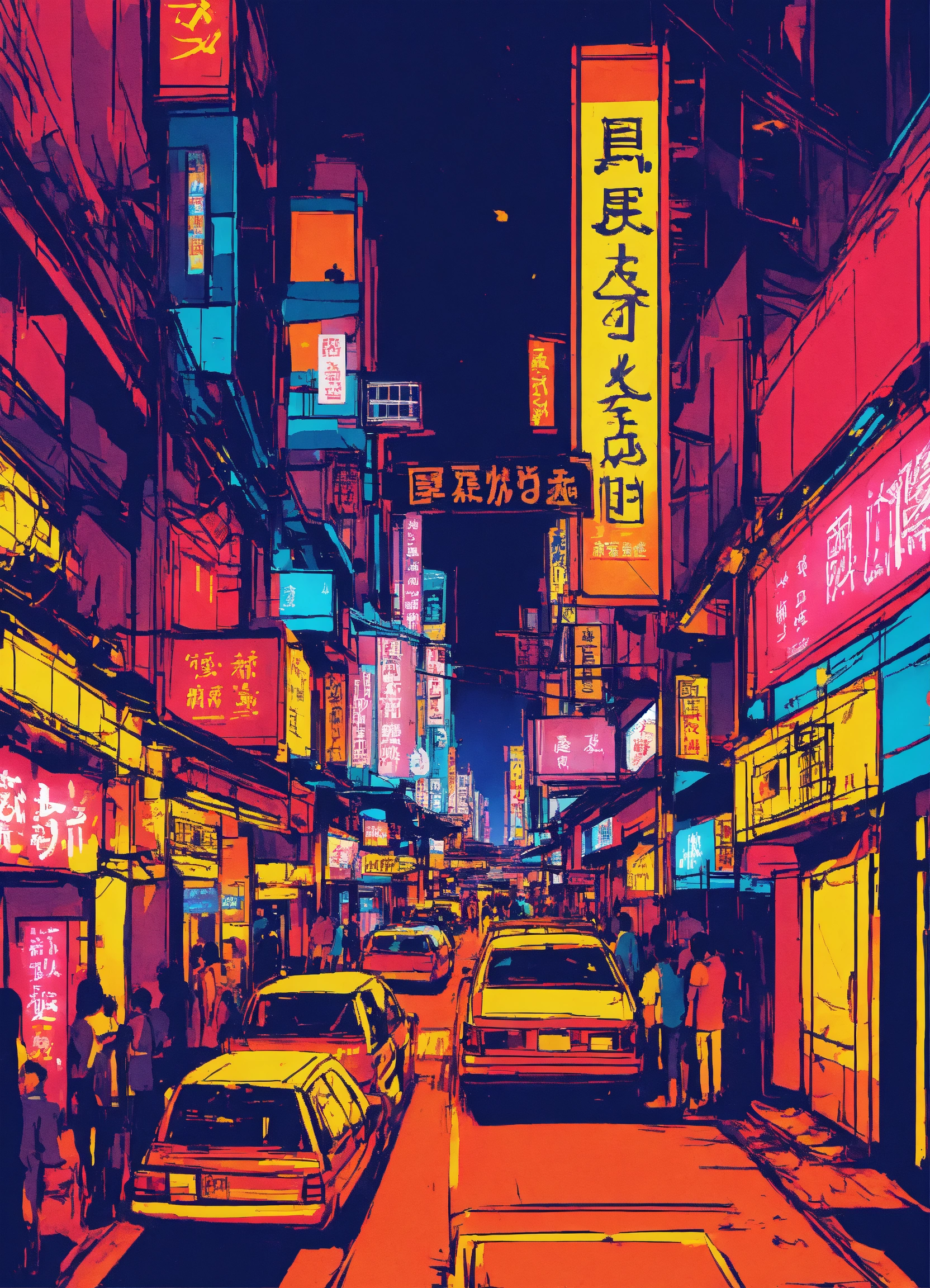 Lexica - Mongkok, night, full neon scenery, sketch style, simple ...