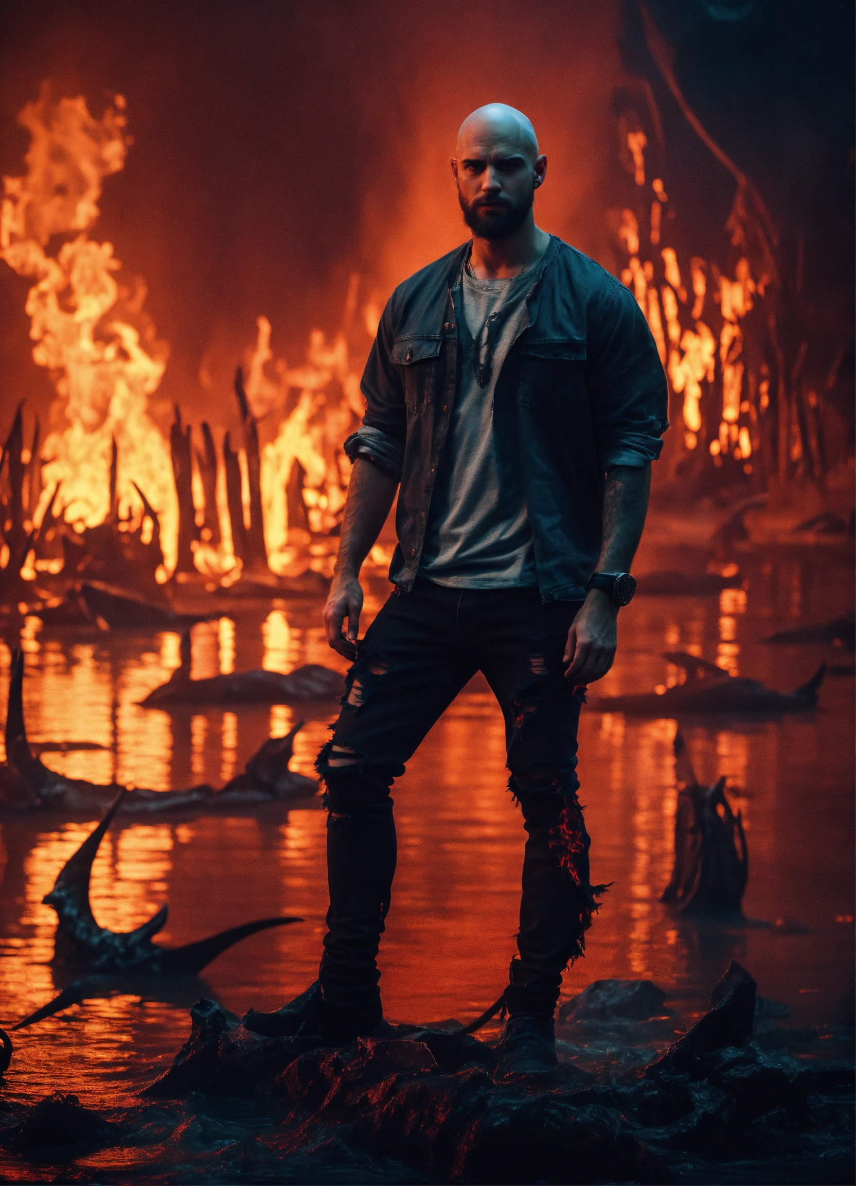 Lexica - A young bald man with beard dressed as satan 8k modern day ...