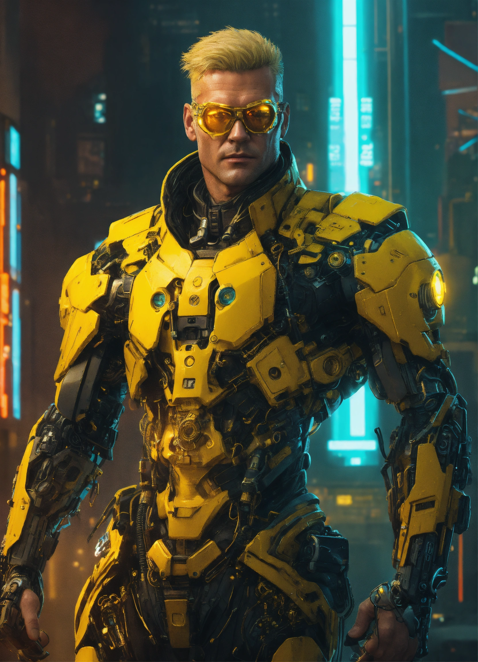 Lexica - Pale middle-aged dirty-blonde muscular cyberpunk cyborg man ...