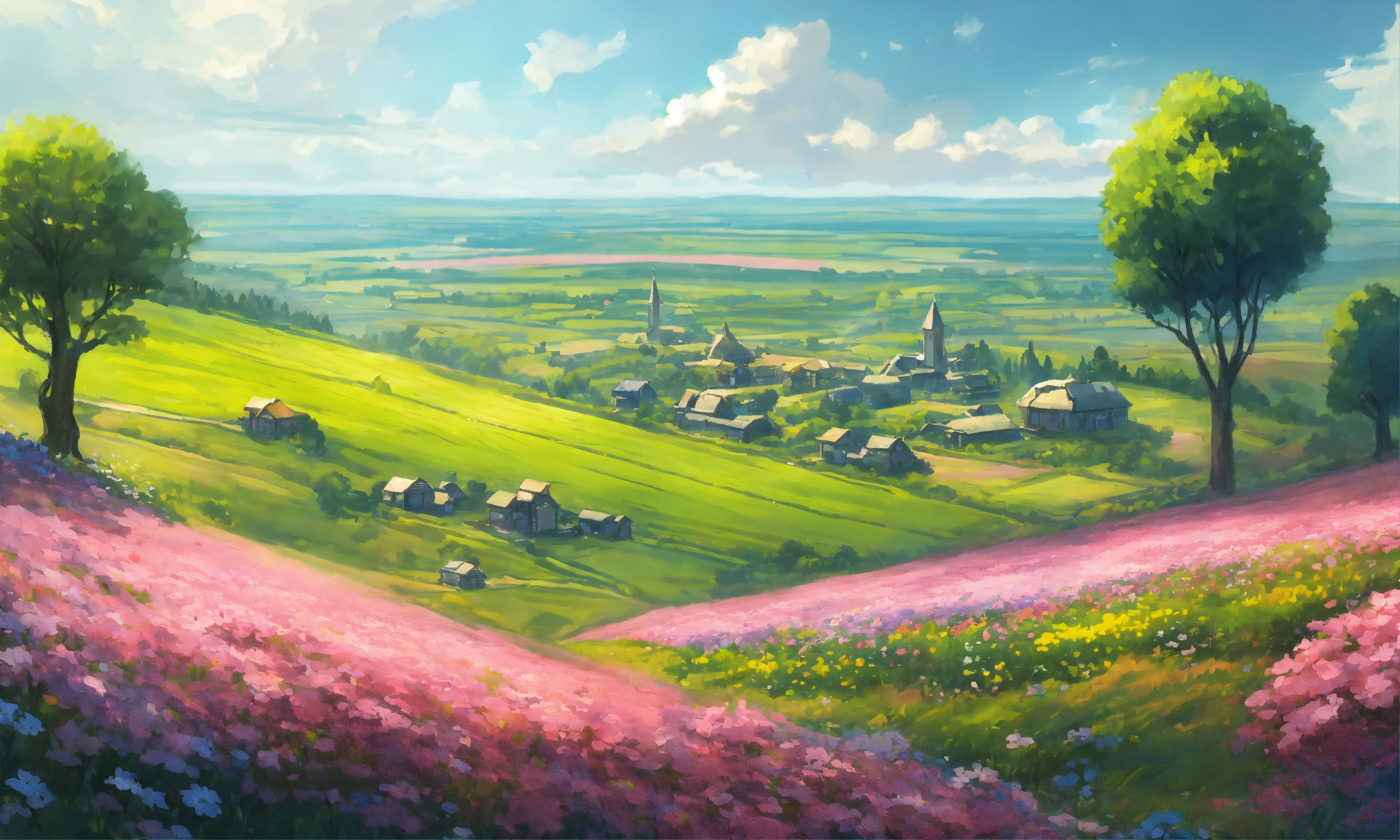 Lexica - Drawing of a beautiful vast sci fi countryside on a summer day ...