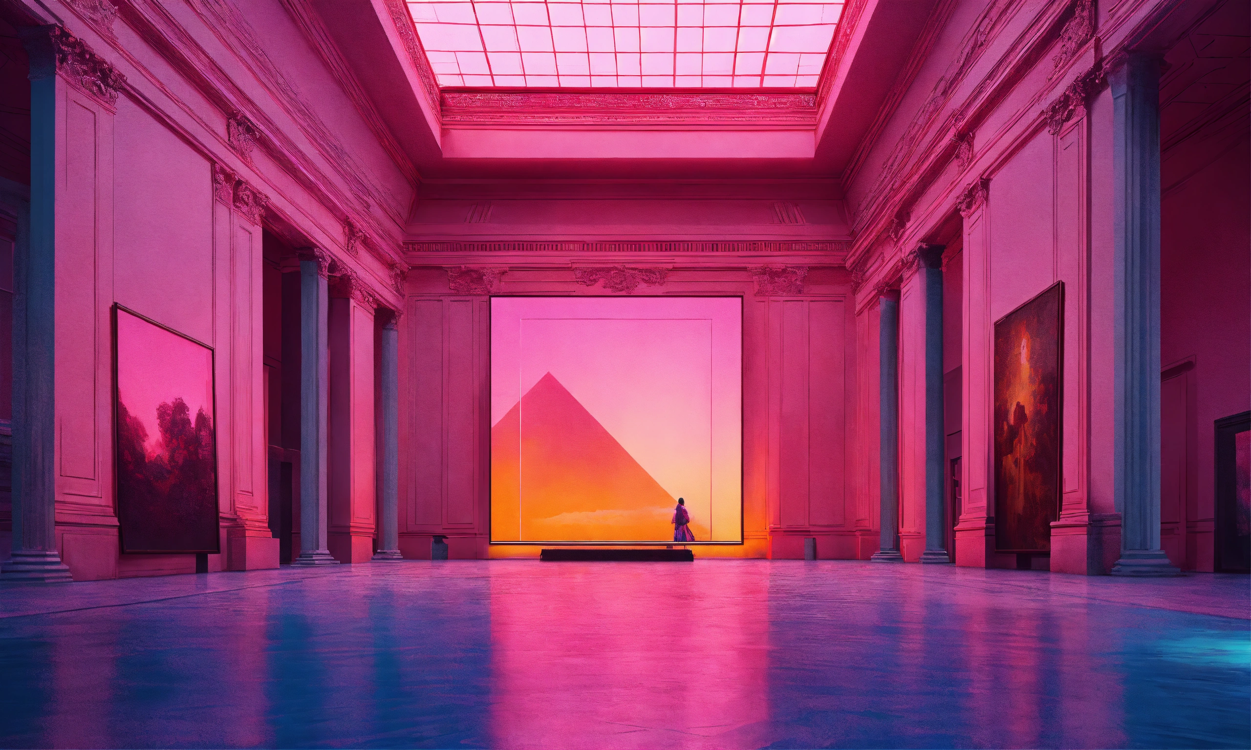 Lexica - Large room at the louvre with massive framed painting on the ...