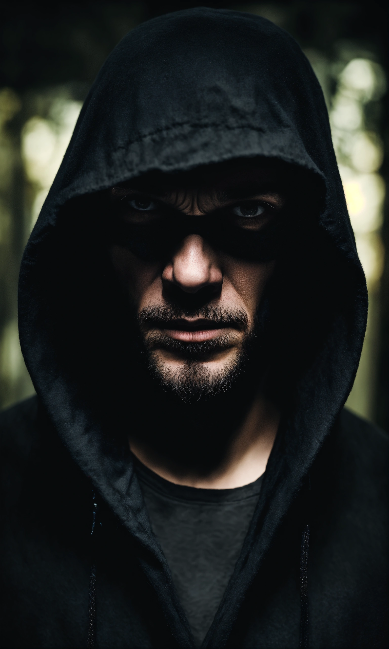 Lexica - Portrait of a scary man with black hood