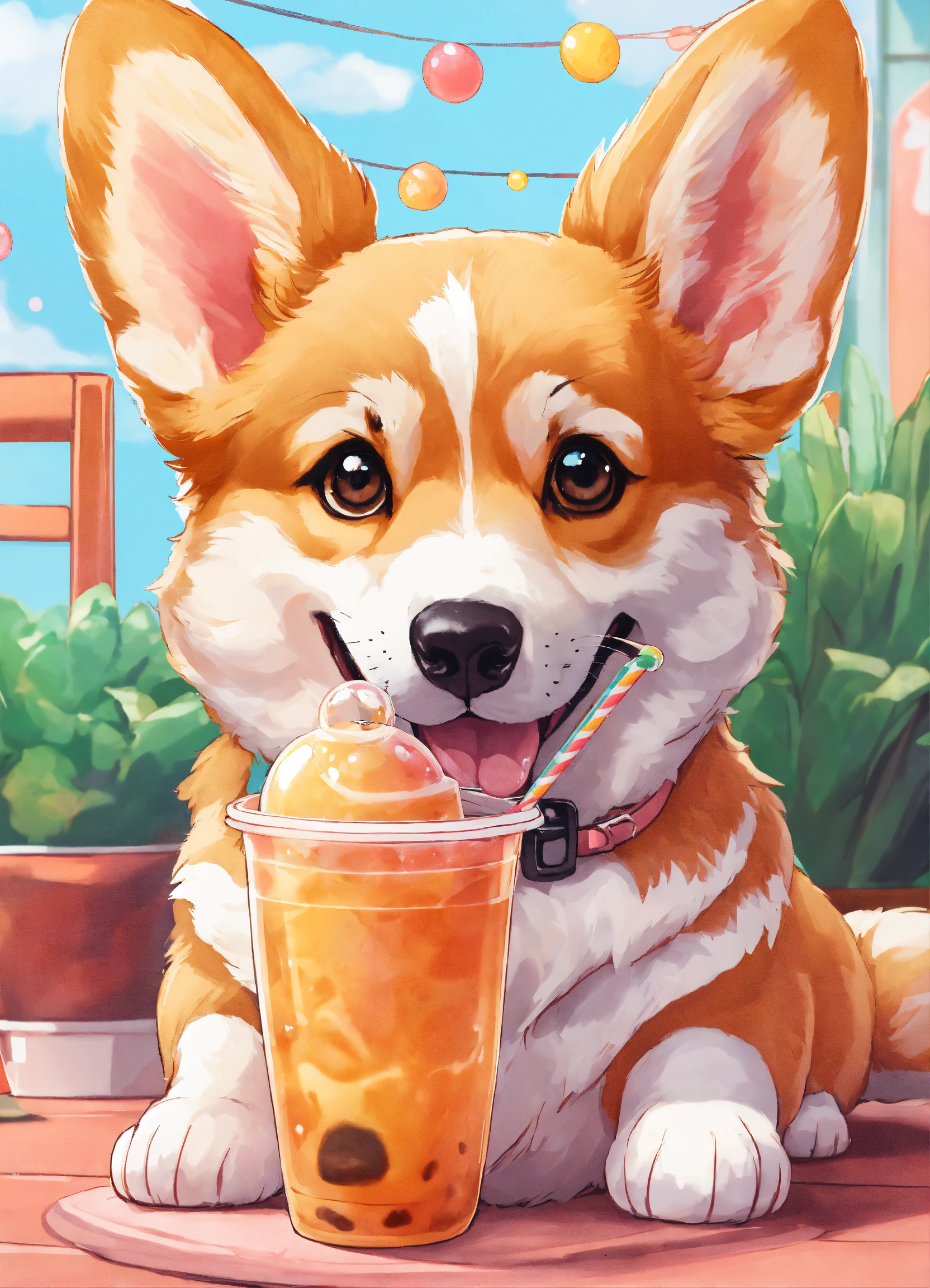 Lexica - A kawaii corgi puppy drinking bubble tea. the smiling corgi ...