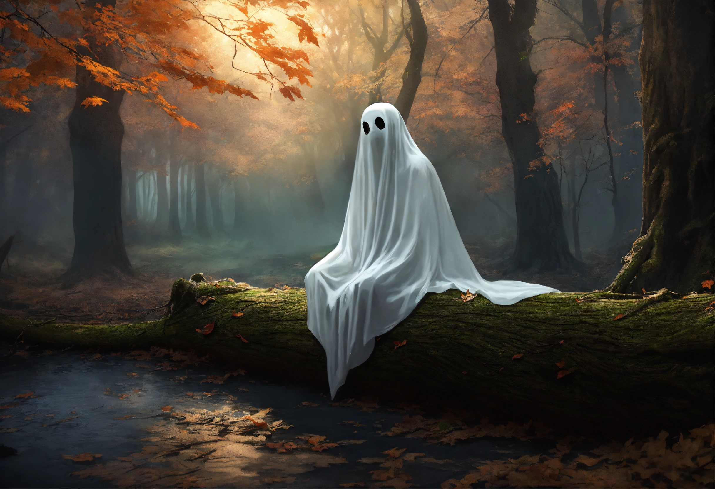 Lexica - Create a digital art piece featuring a white ghost sitting on ...