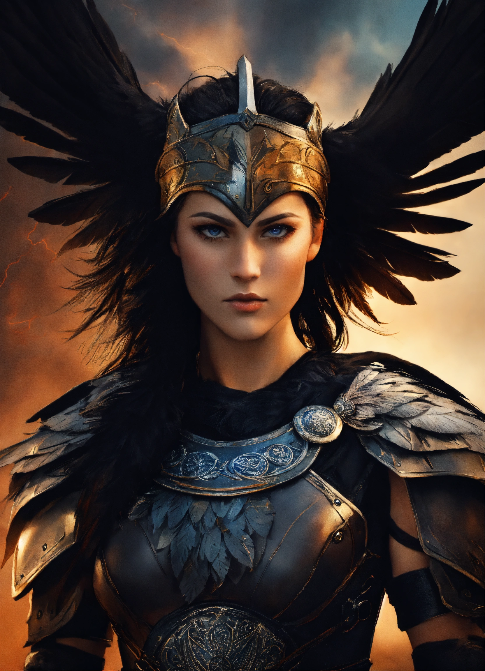 Lexica - Valkyrie, raven , black bird background, dramatic, lightning ...