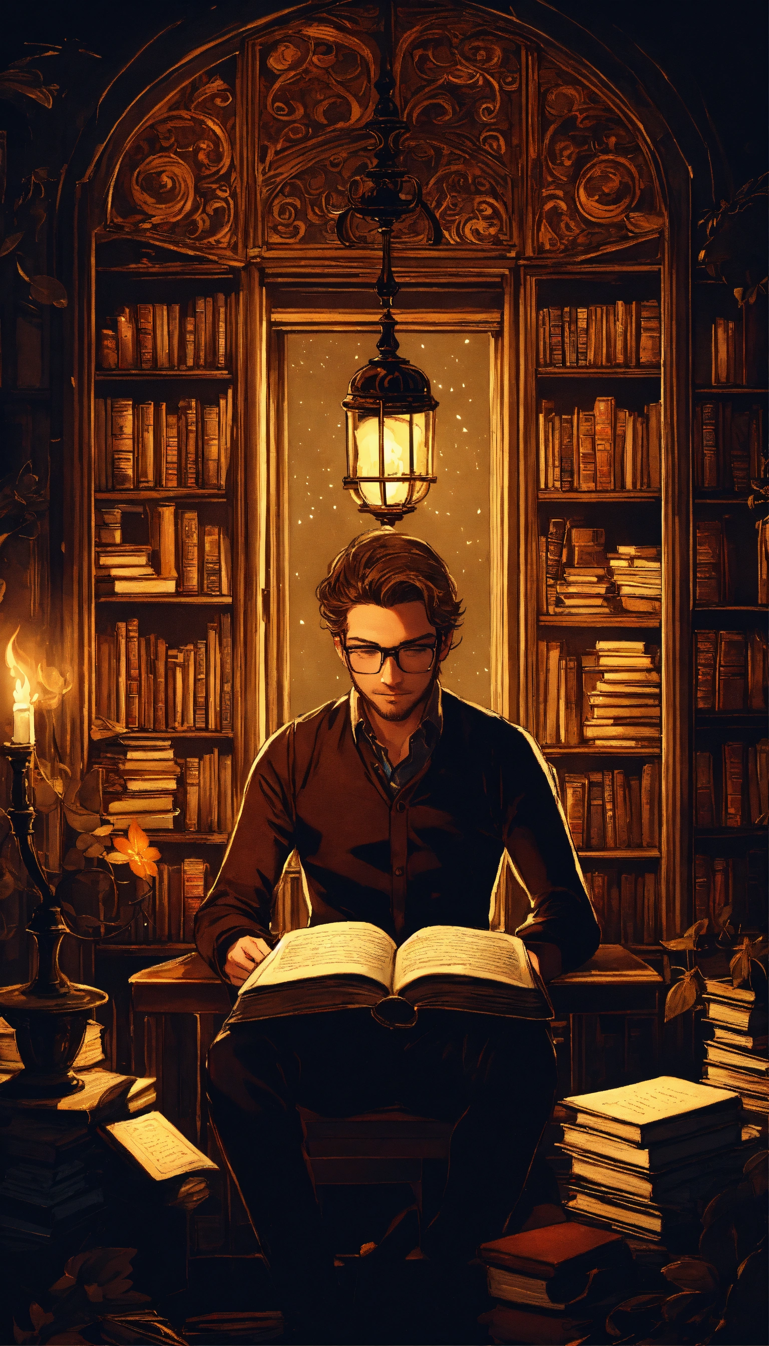 Lexica - A male writer, with depression, wearing glasses, in a dark ...