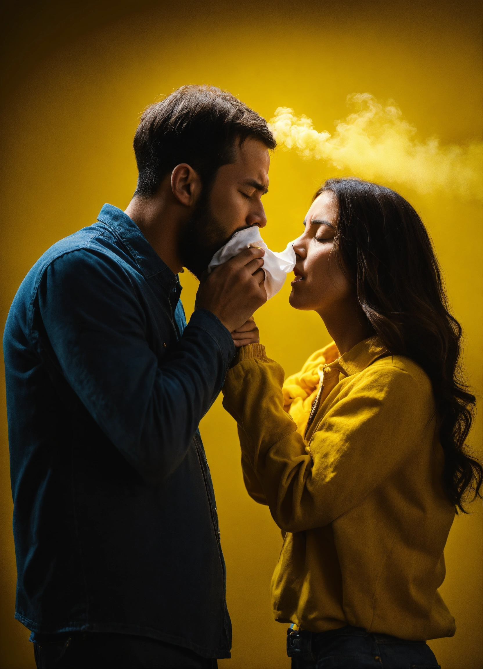 Lexica - Realistic photo of a man breathing out yellow foul air from ...