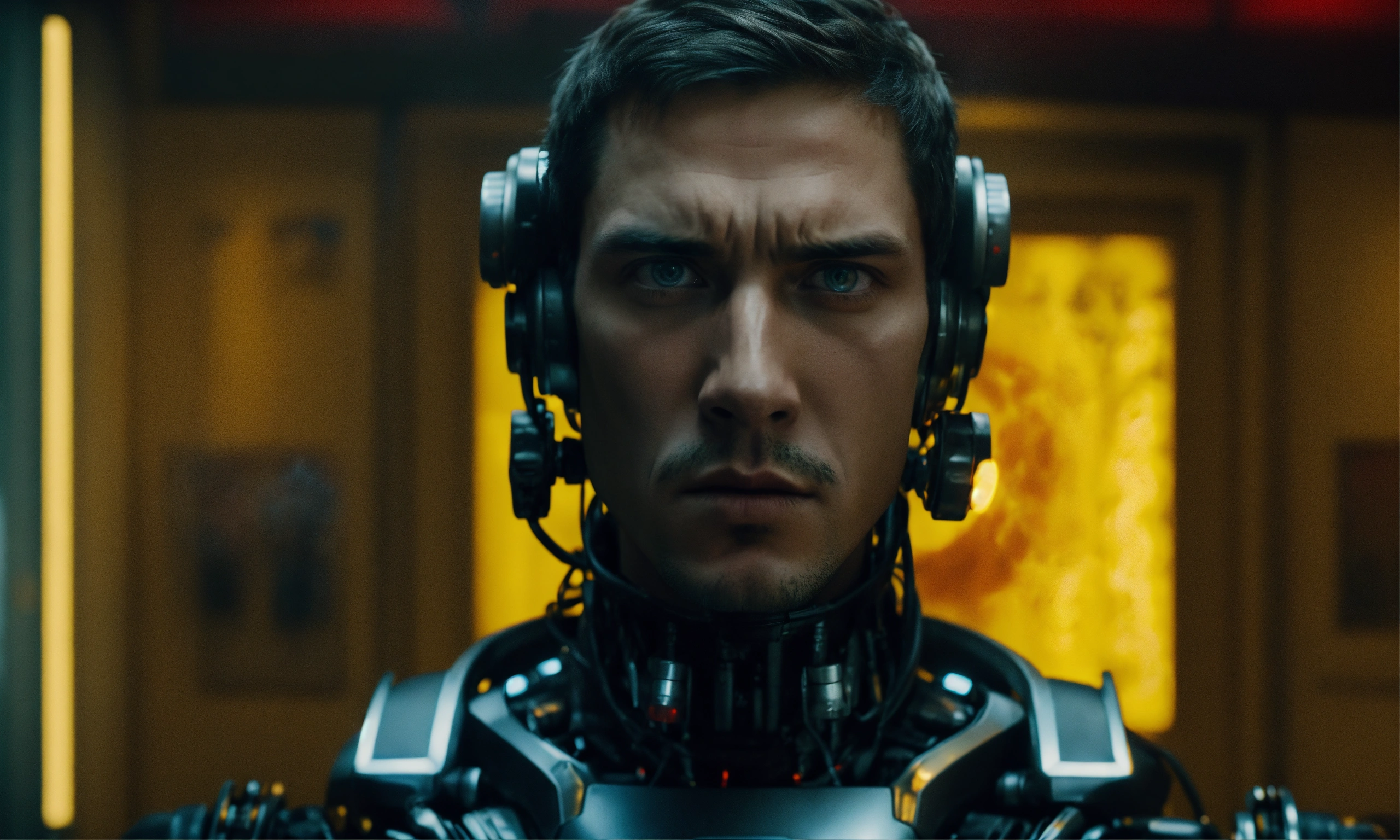 Lexica - Full head and torso Portrait of an intimidating male cyborg ...