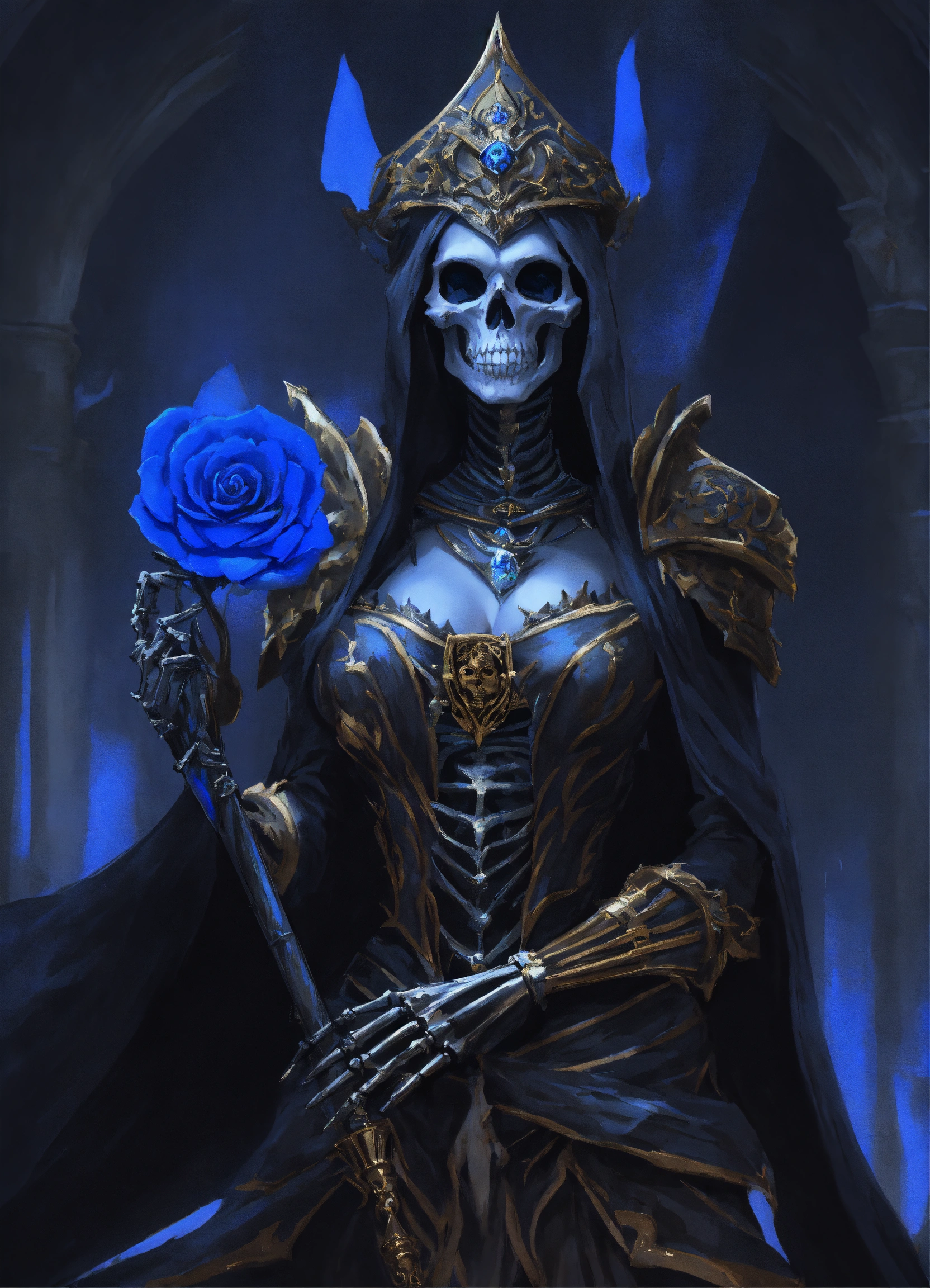 Lexica - Skeletal female lich queen with charcoal silk garbs covering ...