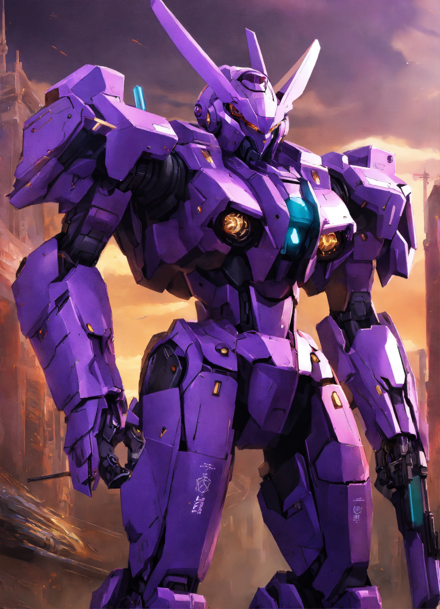 Lexica - Anime art of a royal purple purely mechanical gear large mecha ...