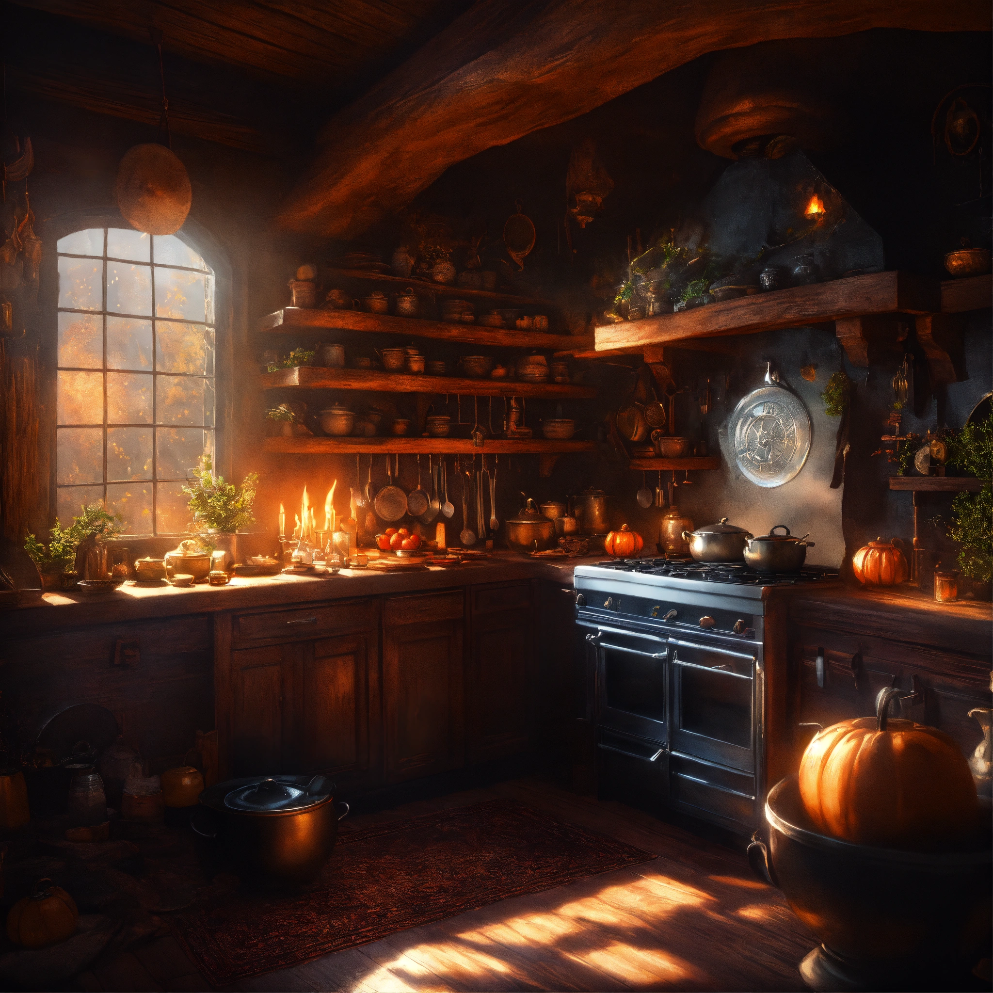 Lexica - Epic beautiful shot of a ultra detailed witch kitchen with a ...