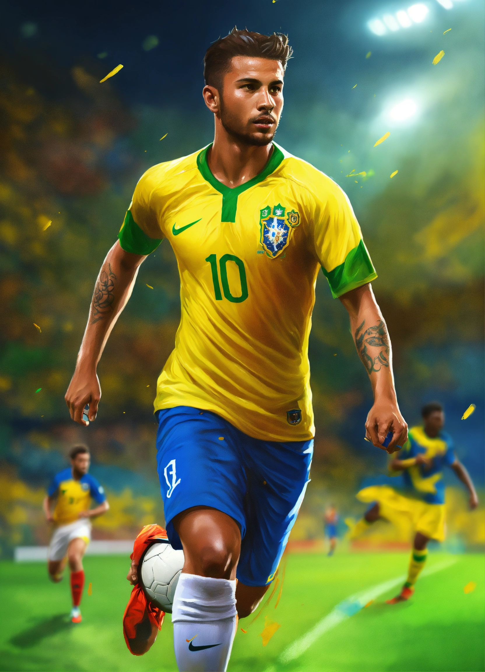 Lexica - Brasilian soccer player digital art, realistic painting, dnd ...
