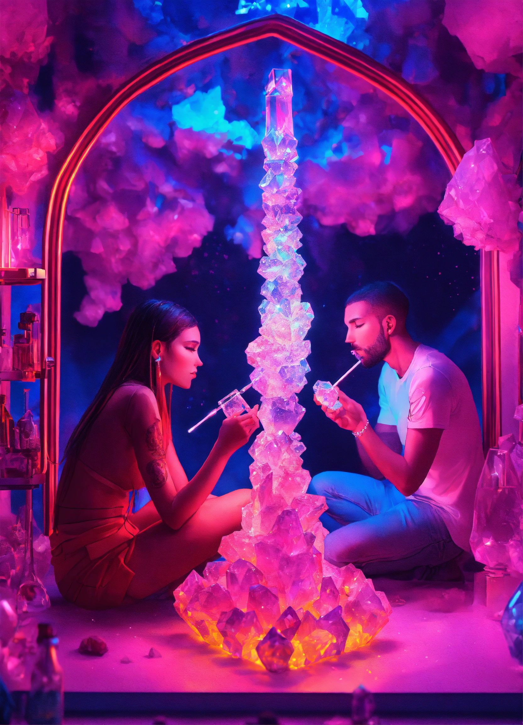 Lexica - Photorealistic A crystal couple smoking crystals in crystal ...