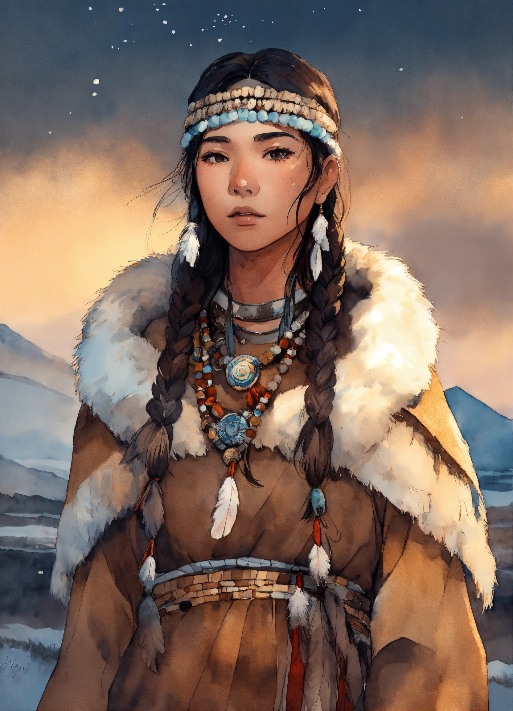 Lexica - Illustration of an inuit woman, young, 18 years old, beautiful ...