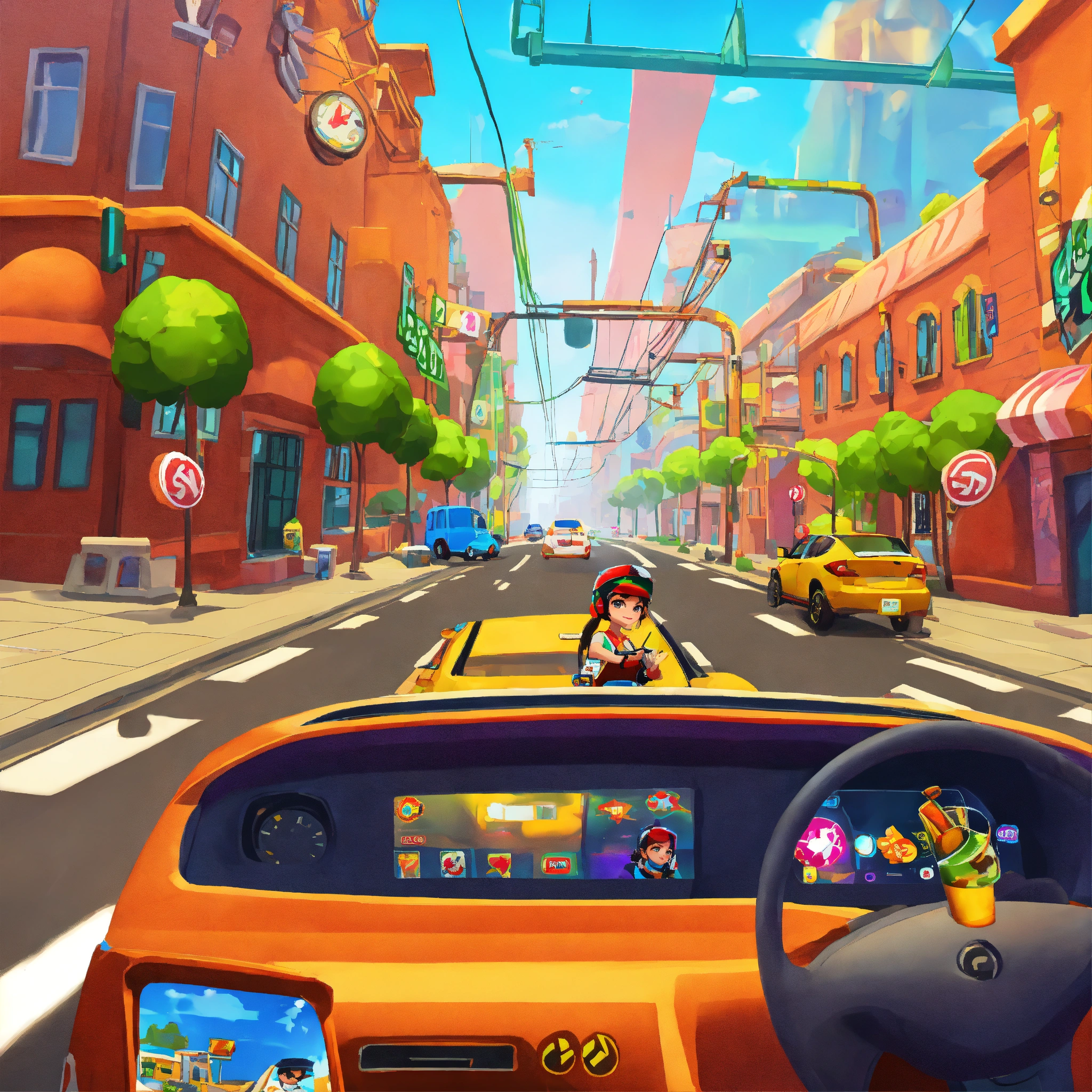 Lexica Driving In Car Front Seat With Subway Surfers On Phone