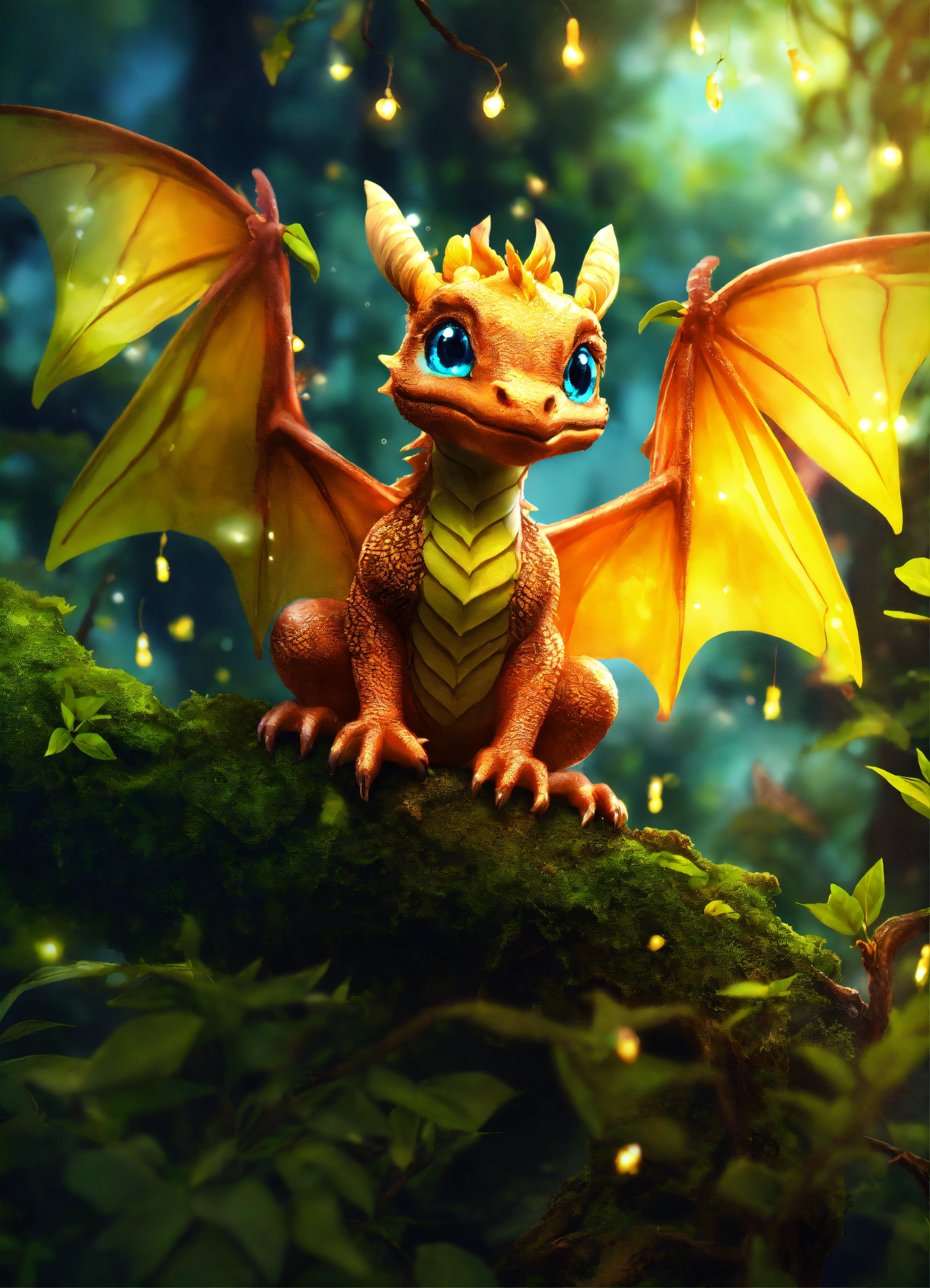Lexica - A beautiful baby dragon sitting on a limb in a tree in a ...