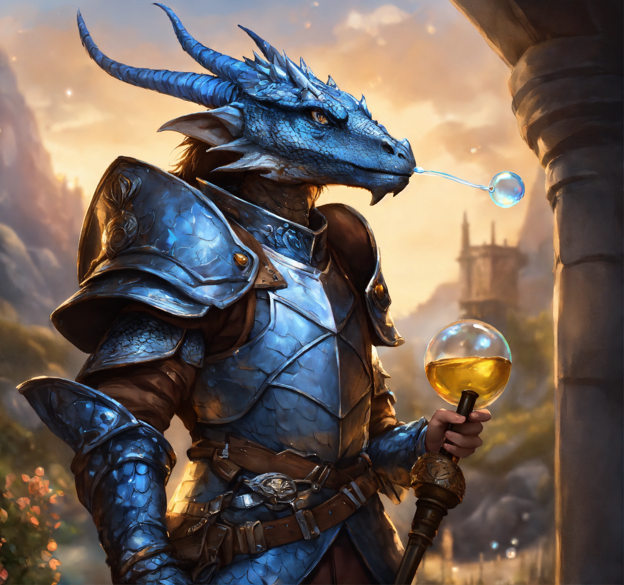 Lexica - A tall, skinny silver dragonborn with human blue eyes wearing ...