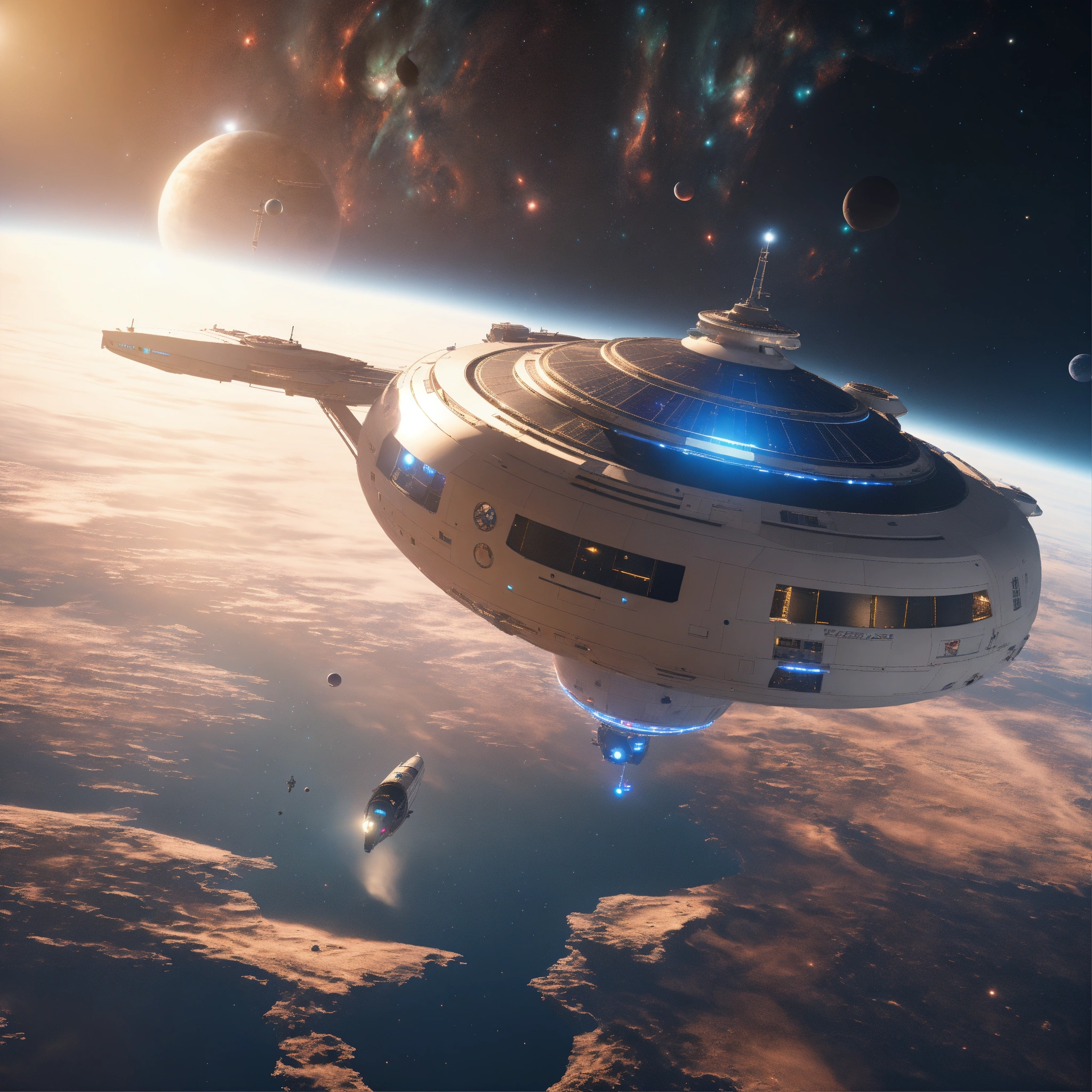 Lexica - Space yacht flies through a beautiful docking port on a white ...