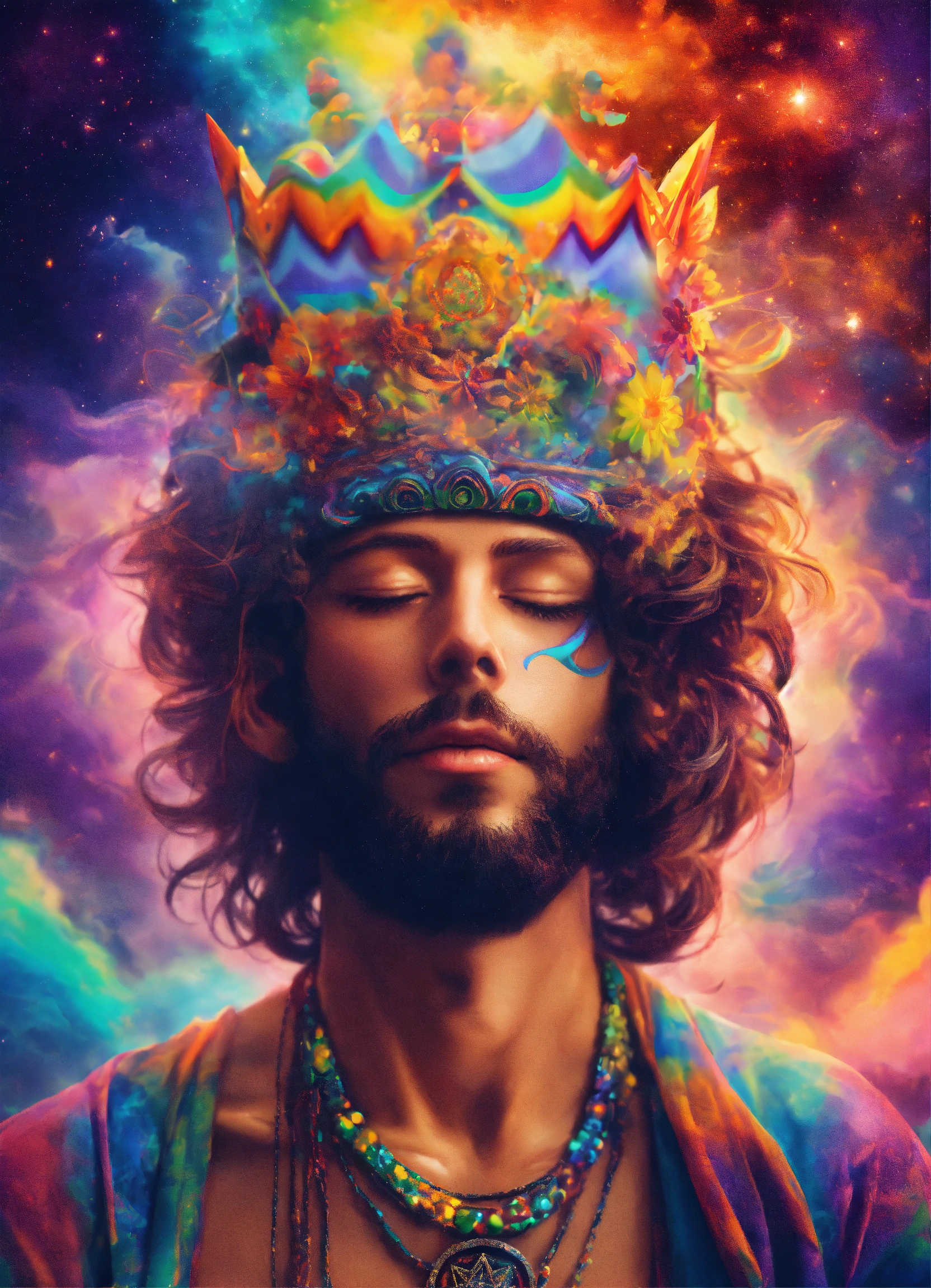 Lexica - Abstract hippy smoking dmt, with universe coming out of his ...