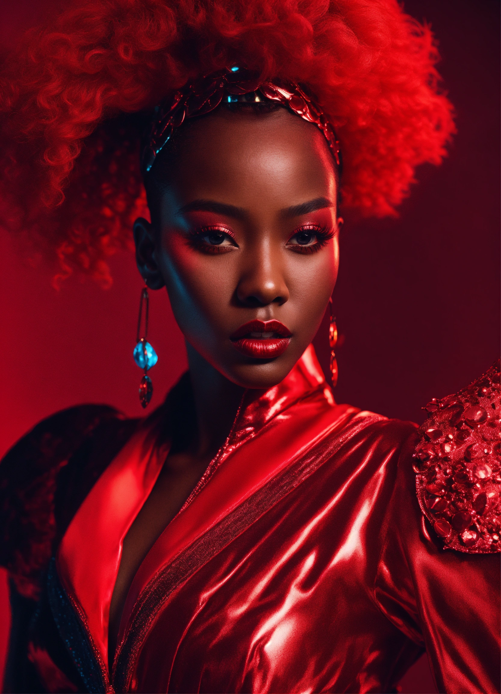 Lexica - A dark skin black female Kpop idol in a all red sleek ...