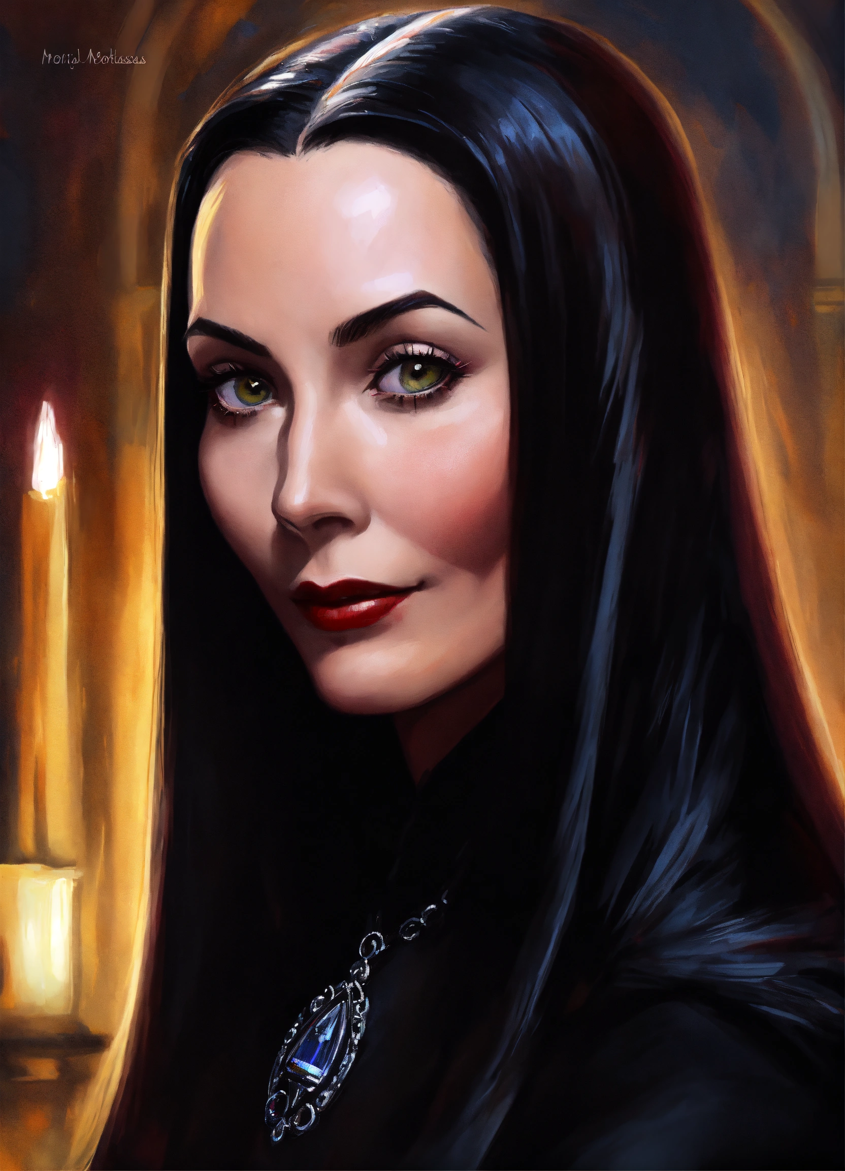 Lexica - Digital art painting portrait of Morticia Addams as a ...