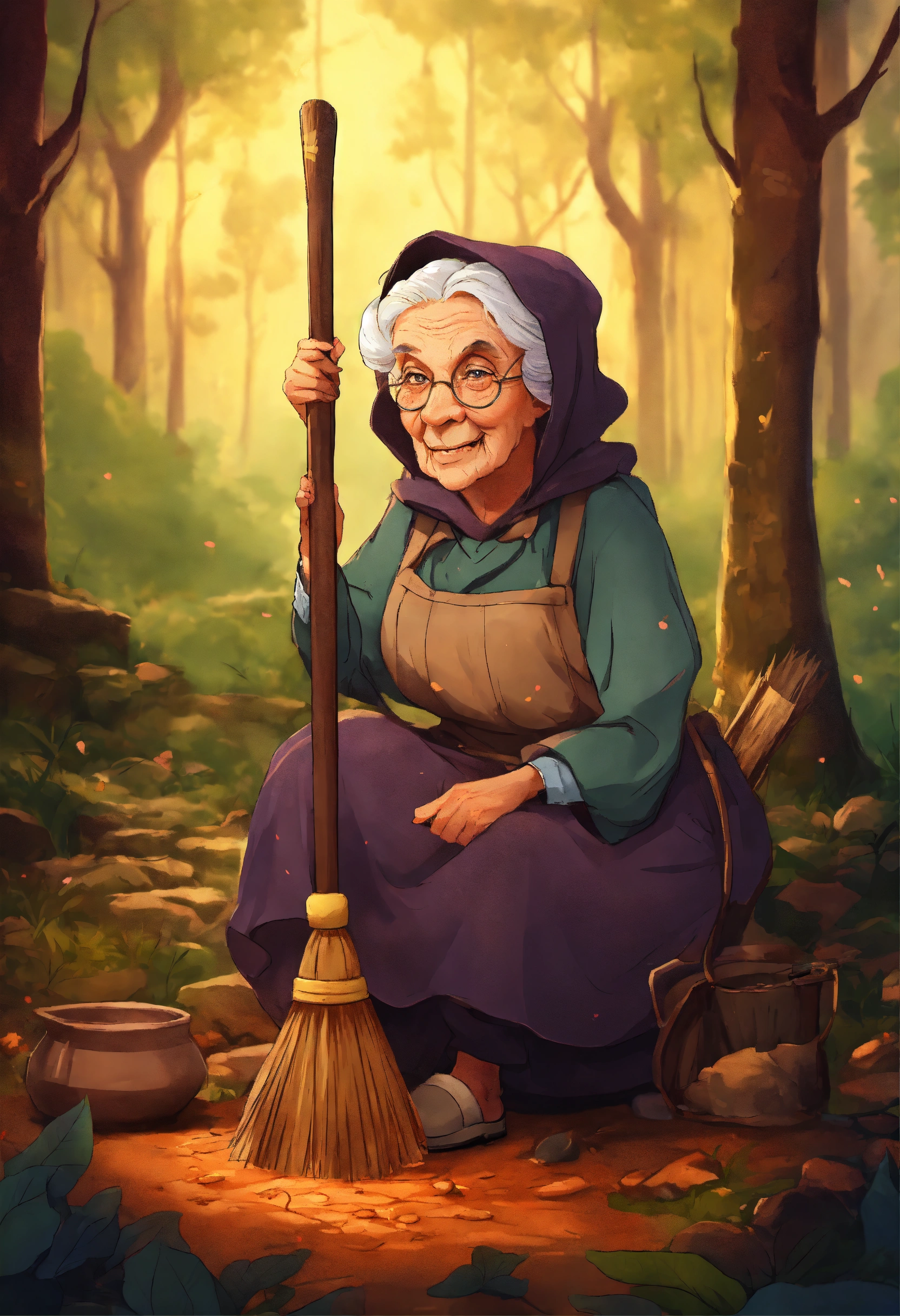 Lexica - Fantasy cartoon style ugly and scary old lady is sitting in a ...