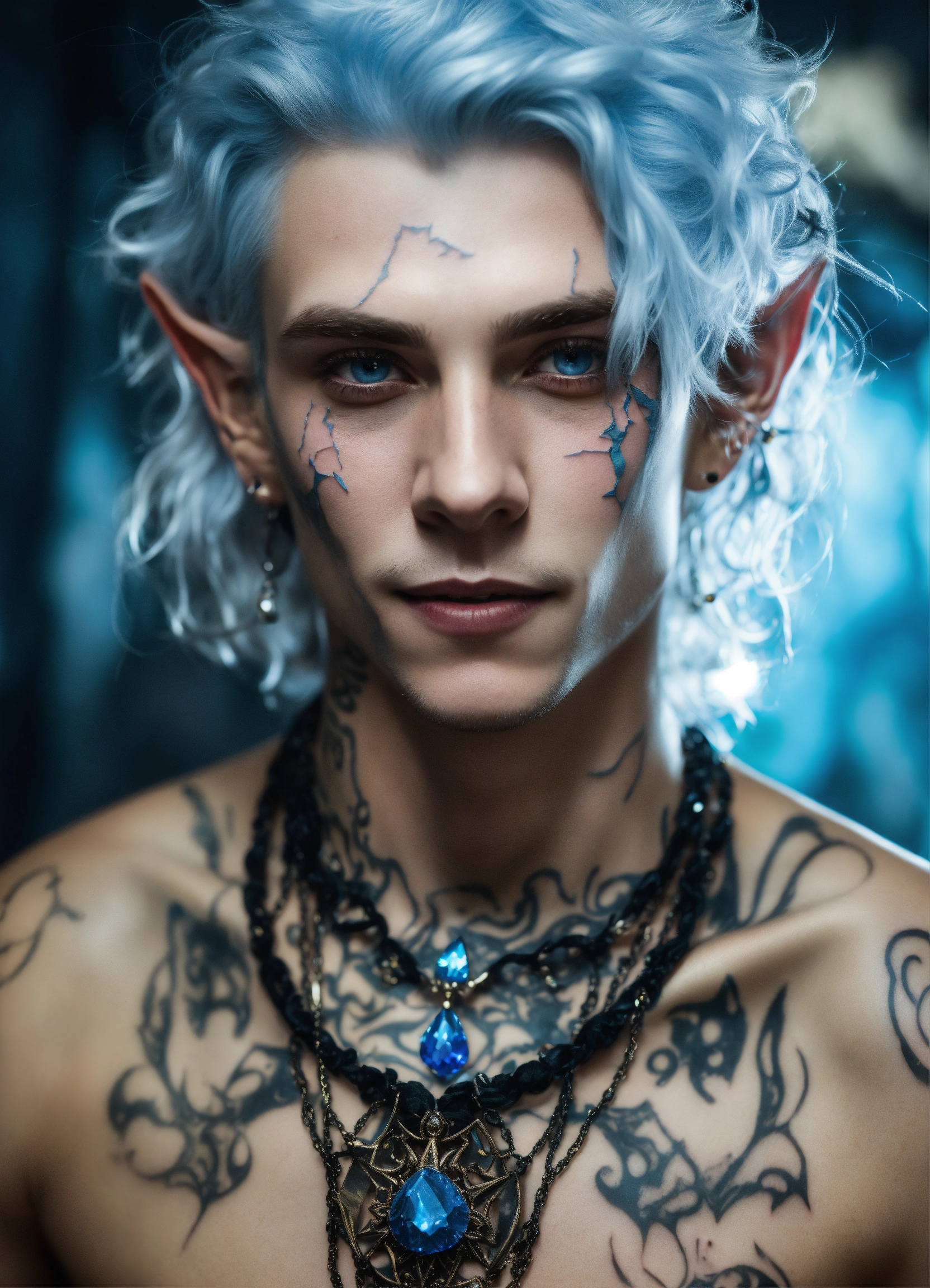 Lexica - Fantasy portrait of a tatooed sickly pale-skinned male elf ...