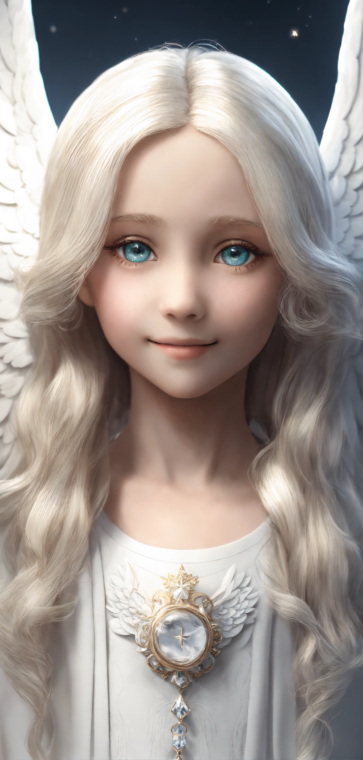 Lexica - Angel face 9 year old girl with white angel wings, large and ...