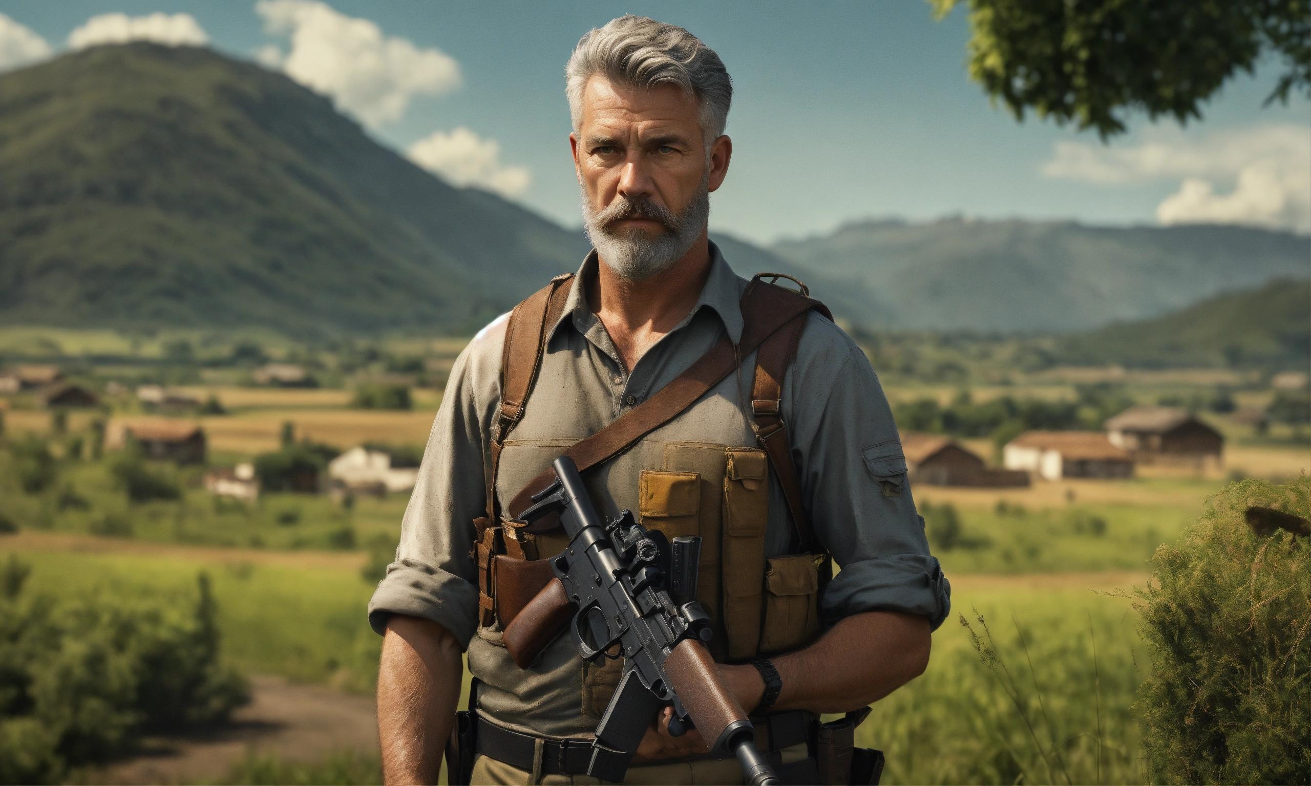 Lexica - Cinematic wallpaper of a 1940s german mercenary with a plain t ...
