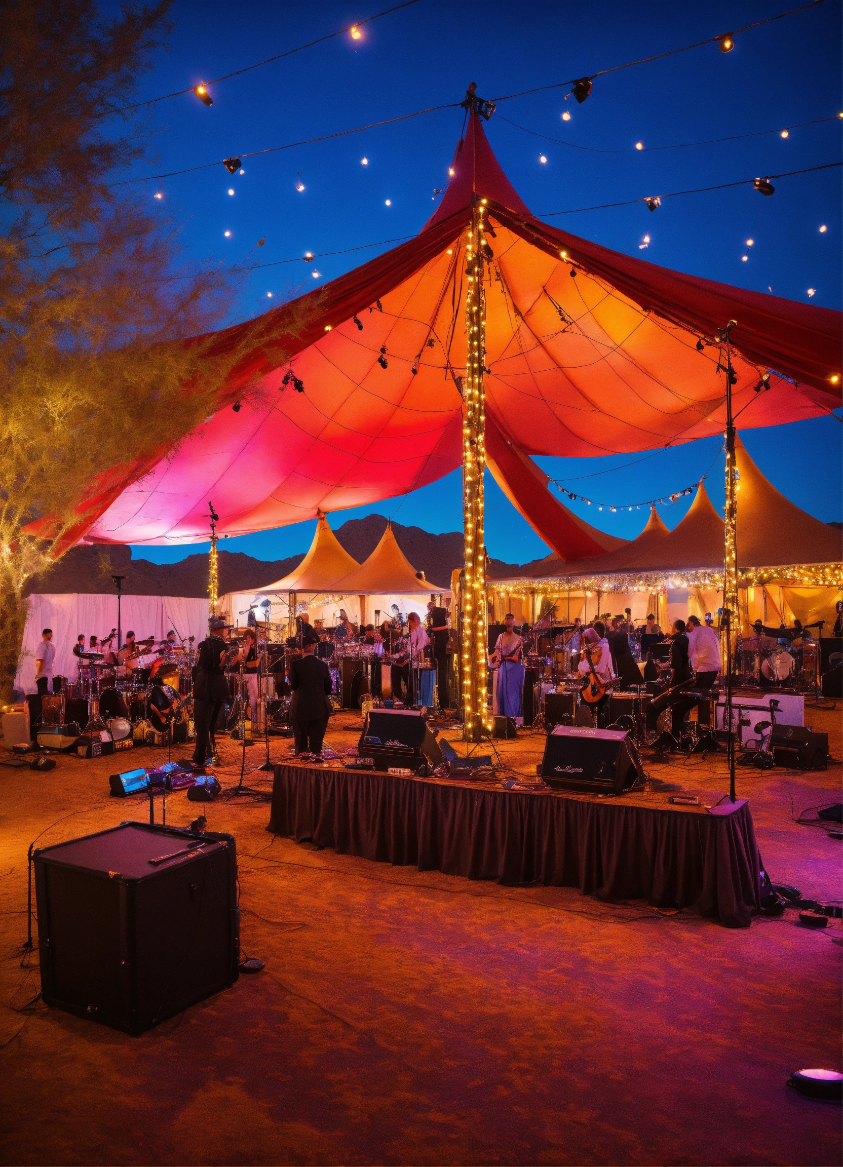 Lexica - Elegant desert Arabian tent themed outdoor concert stage with ...