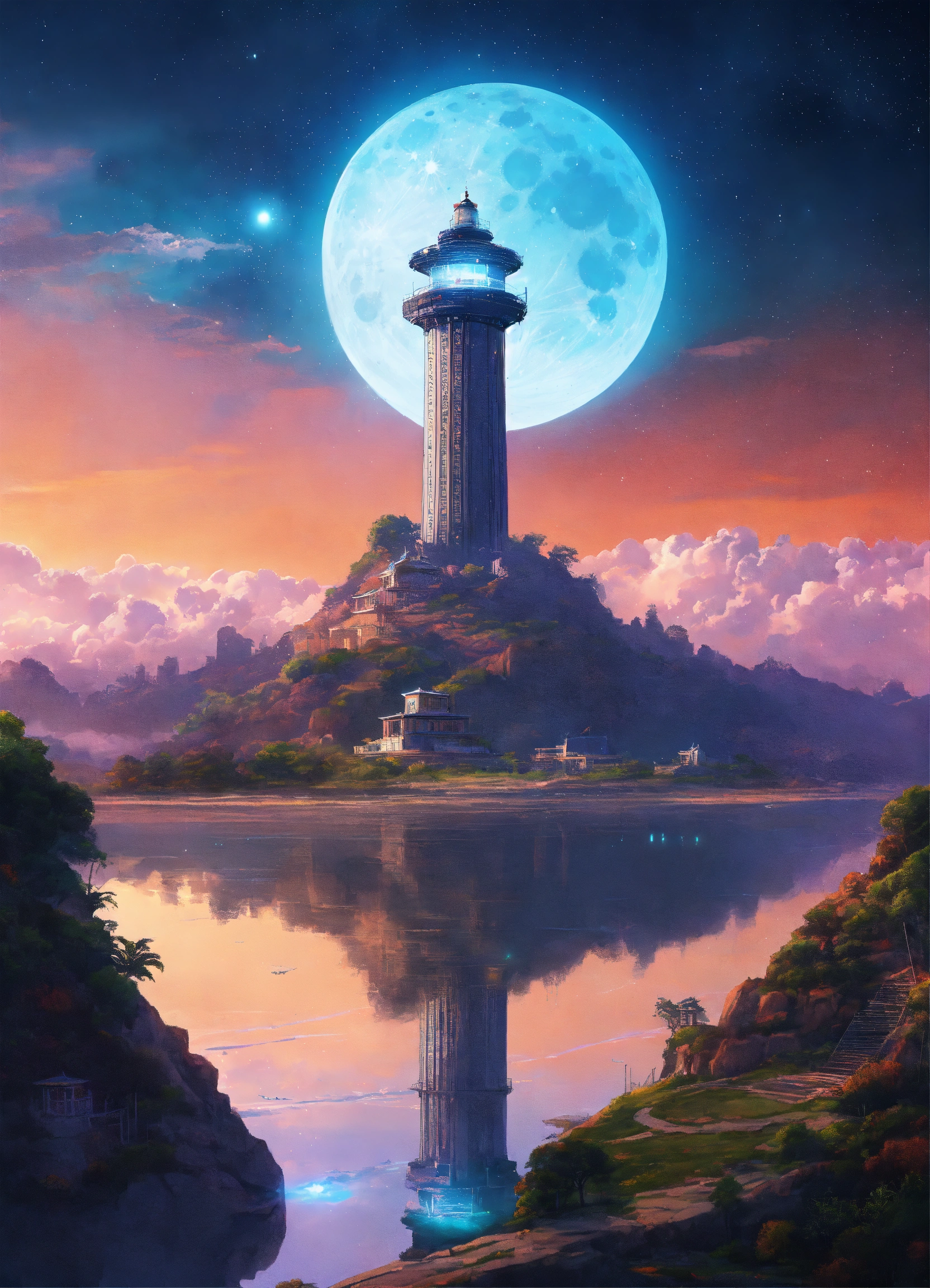 Lexica - Gigantic lighthouse made of self-luminescent crystals, at its ...