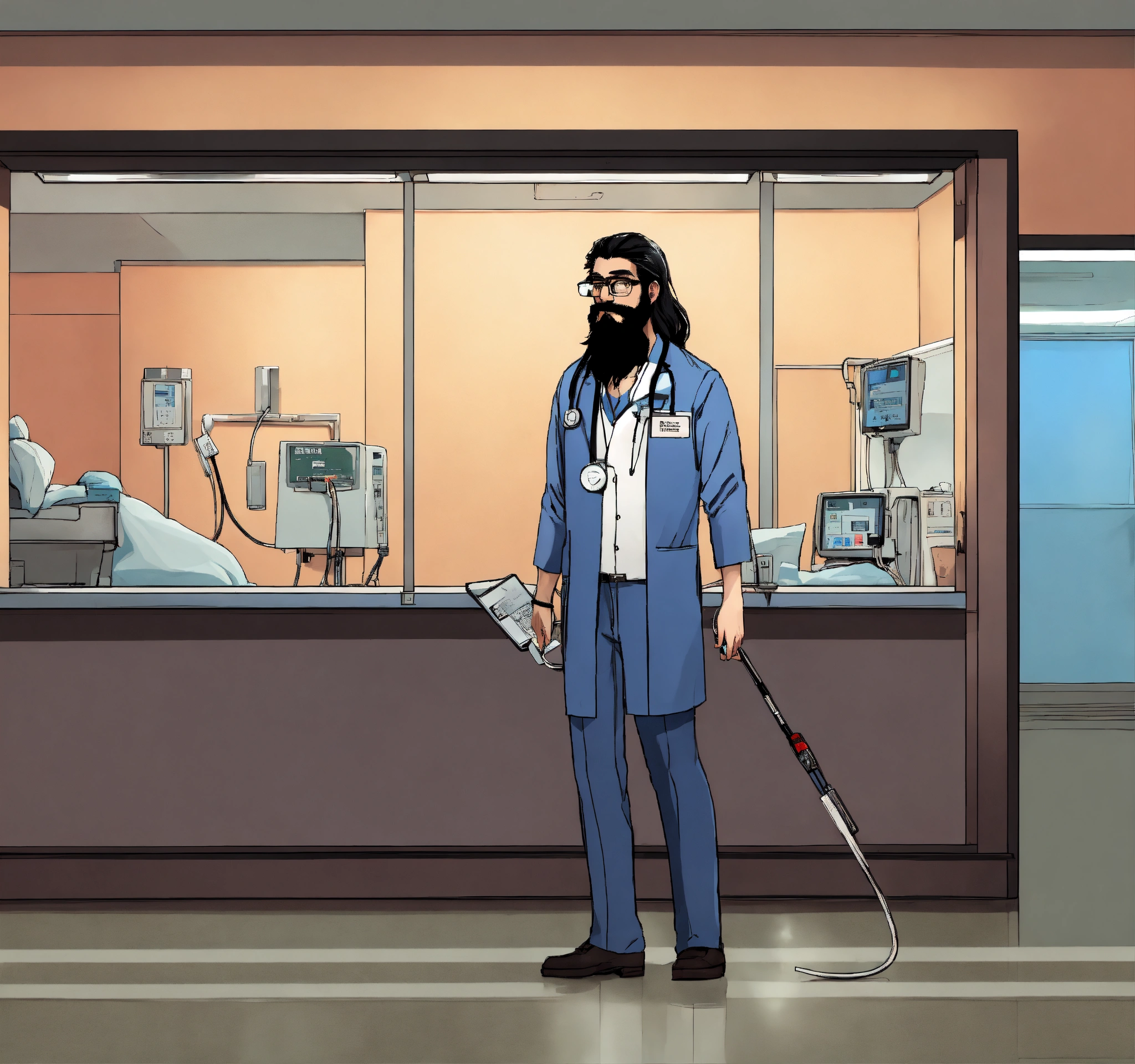 Lexica - Hospital nurse man skinny and tall with black long hair and ...