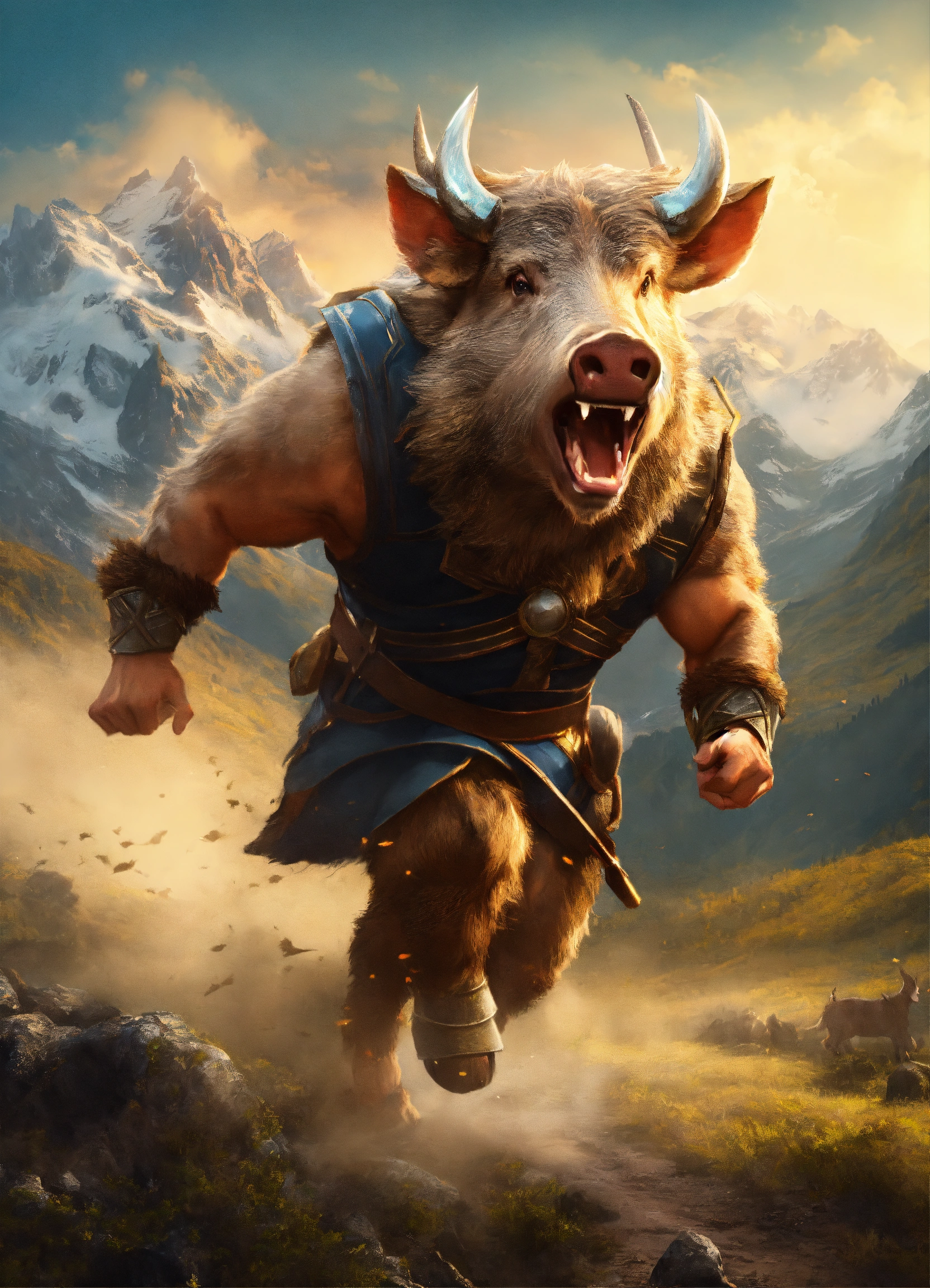 Lexica - Humoristic thor body mixed with wild boar head running in ...