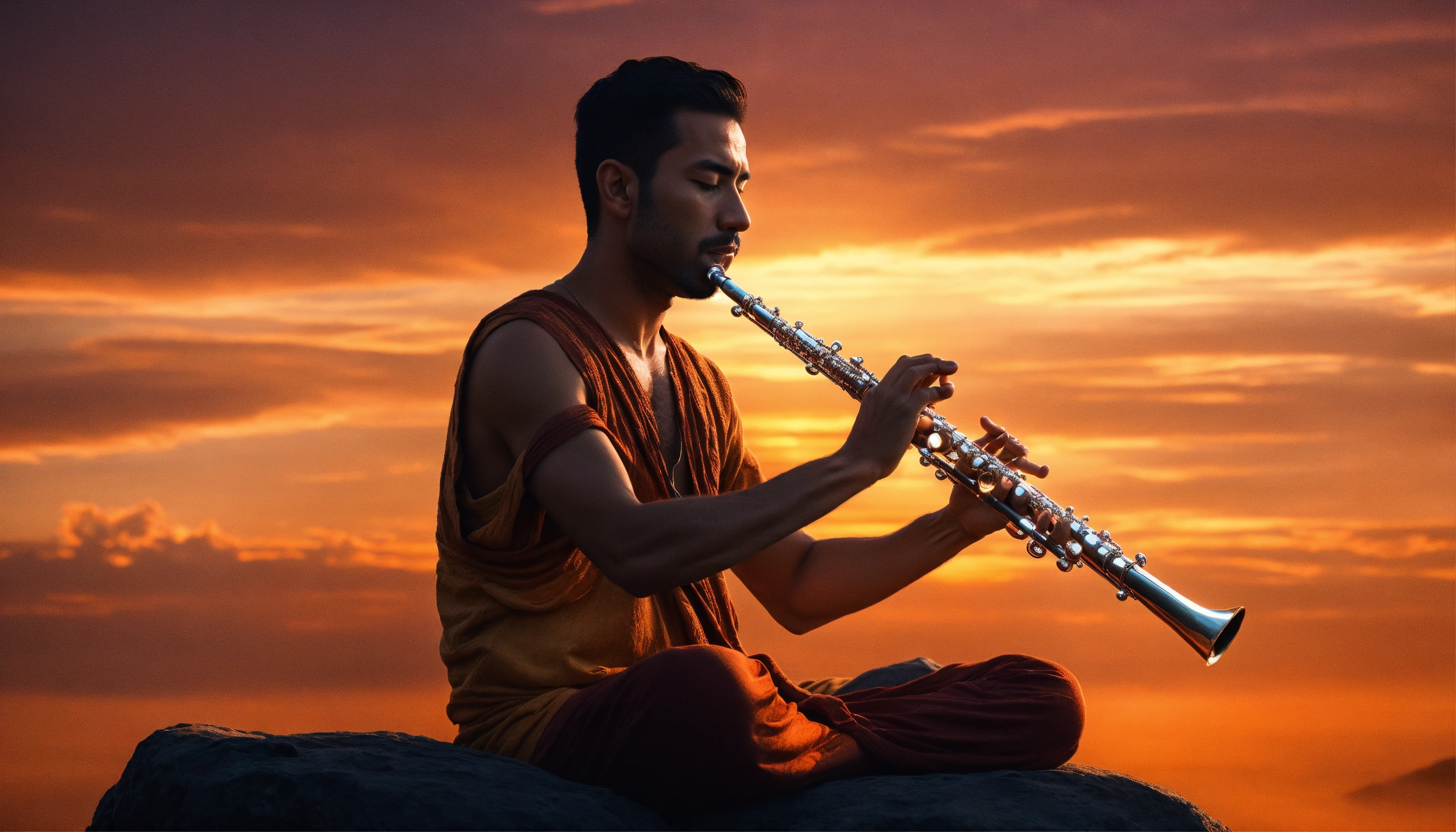 Lexica - Mystic flute meditation, earth tones, bright orange sunset ...