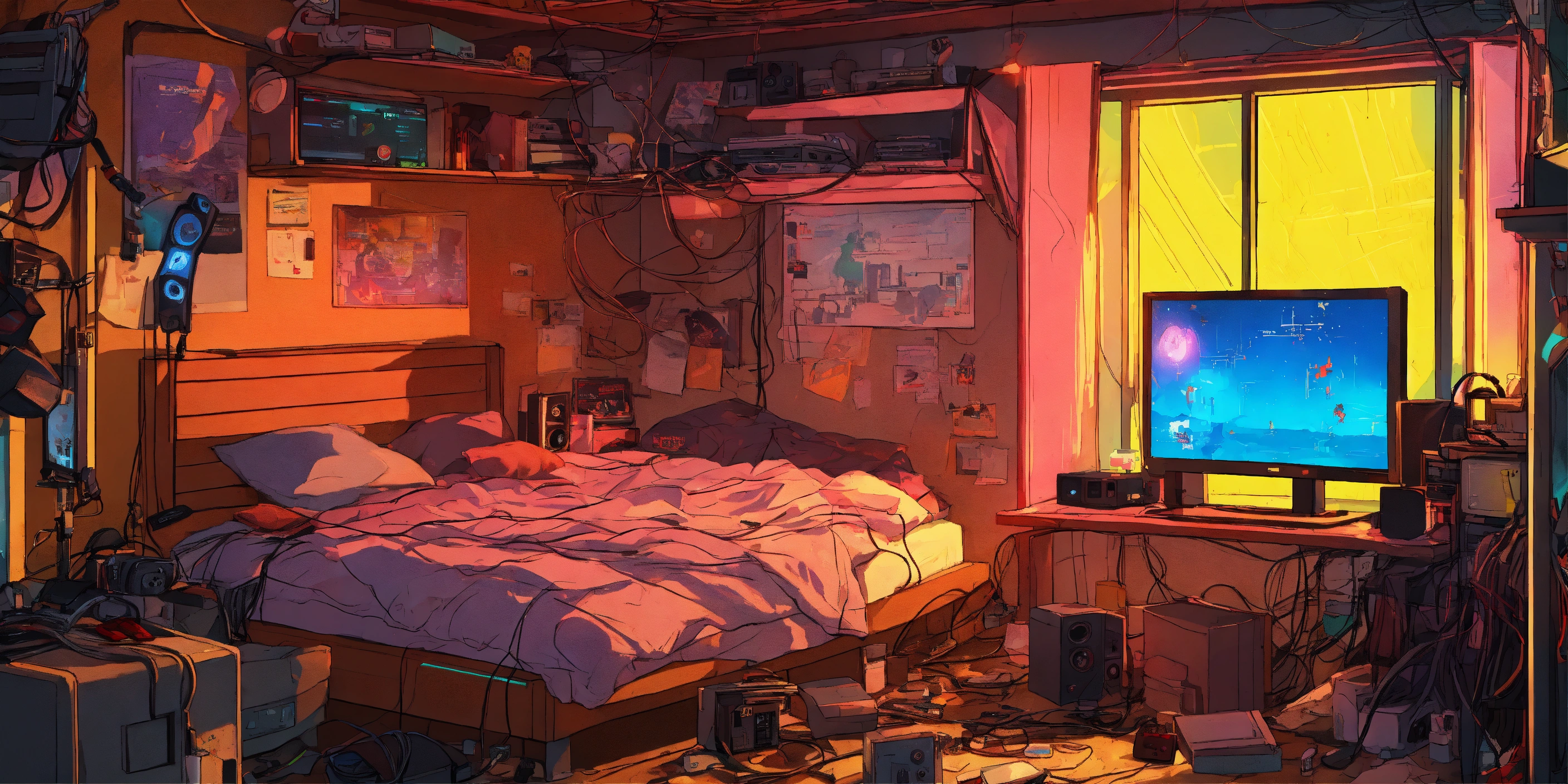 Lexica - A highly detailed illustration of a messy gamer's bedroom ...